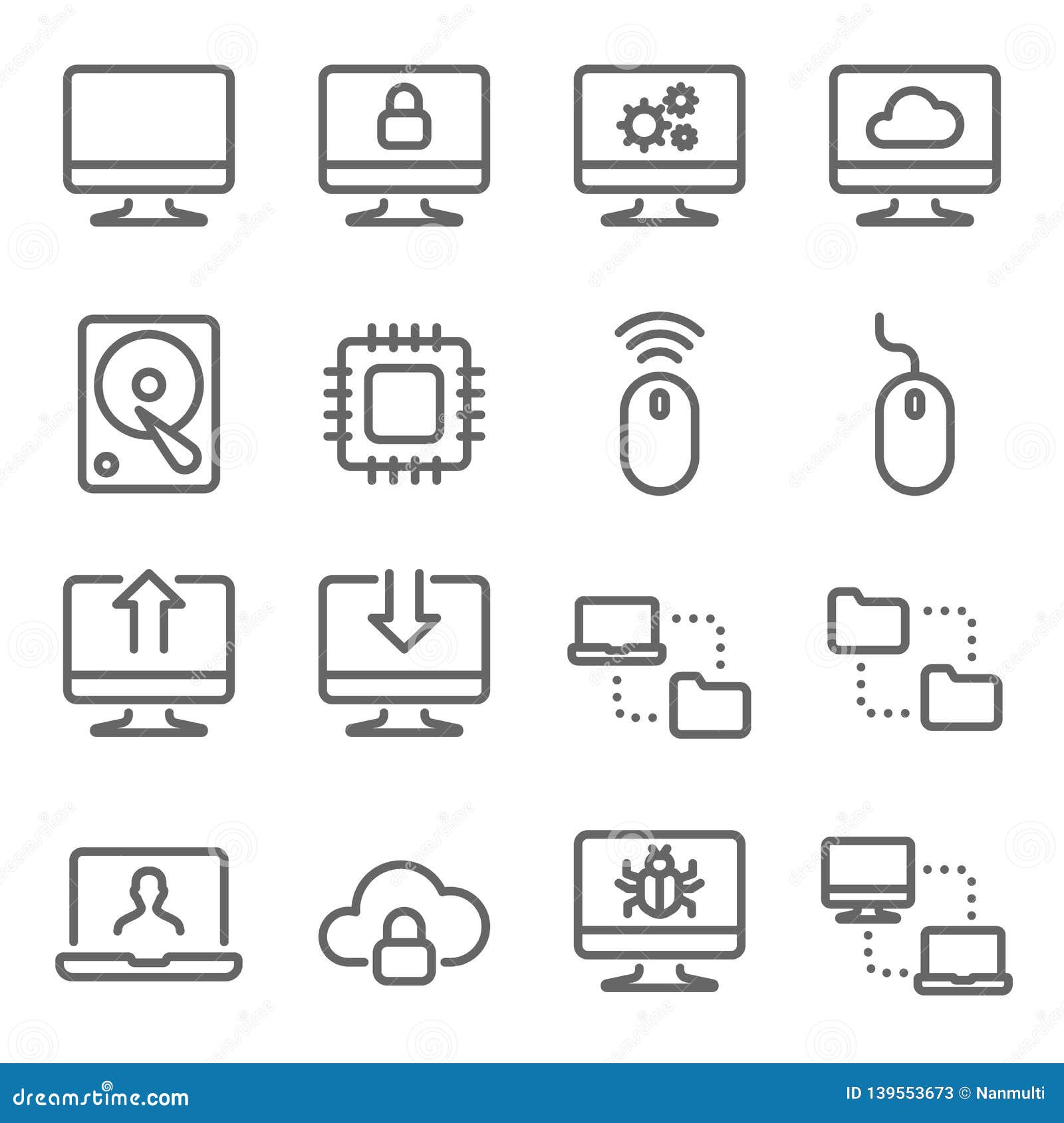 Computer Technology Vector Line Icon Set. Contains Such Icons As CPU ...
