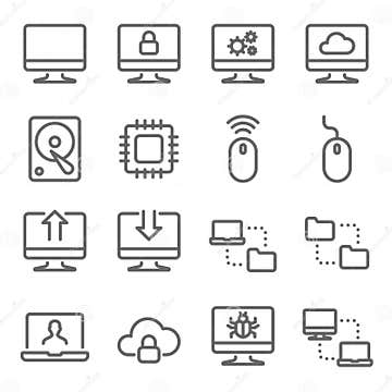 Computer Technology Vector Line Icon Set. Contains Such Icons As CPU ...