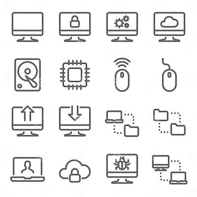 Computer Technology Vector Line Icon Set. Contains Such Icons As CPU ...