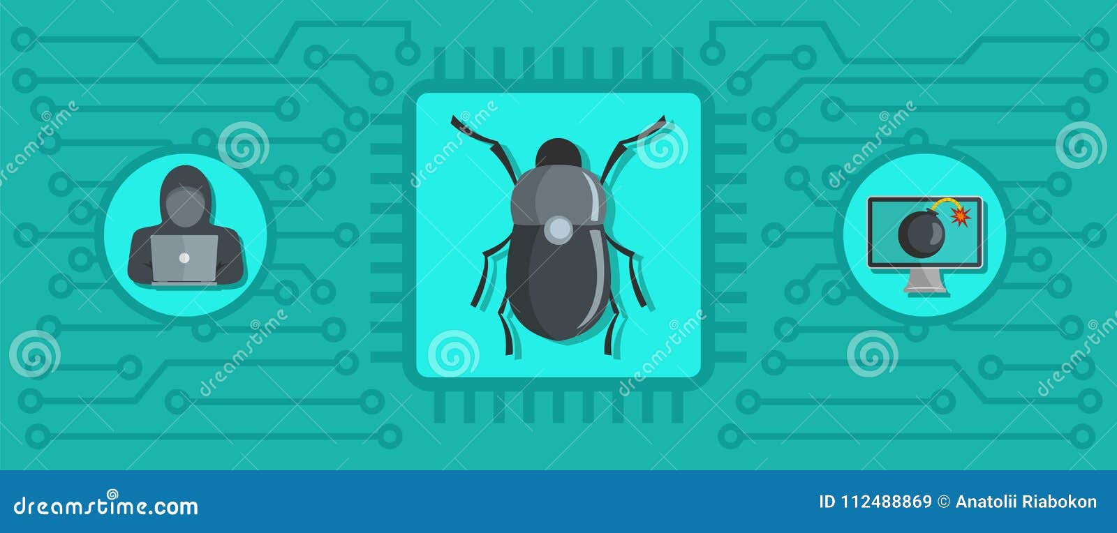 Computer Thief Banner, Flat Style Stock Vector - Illustration of hack ...