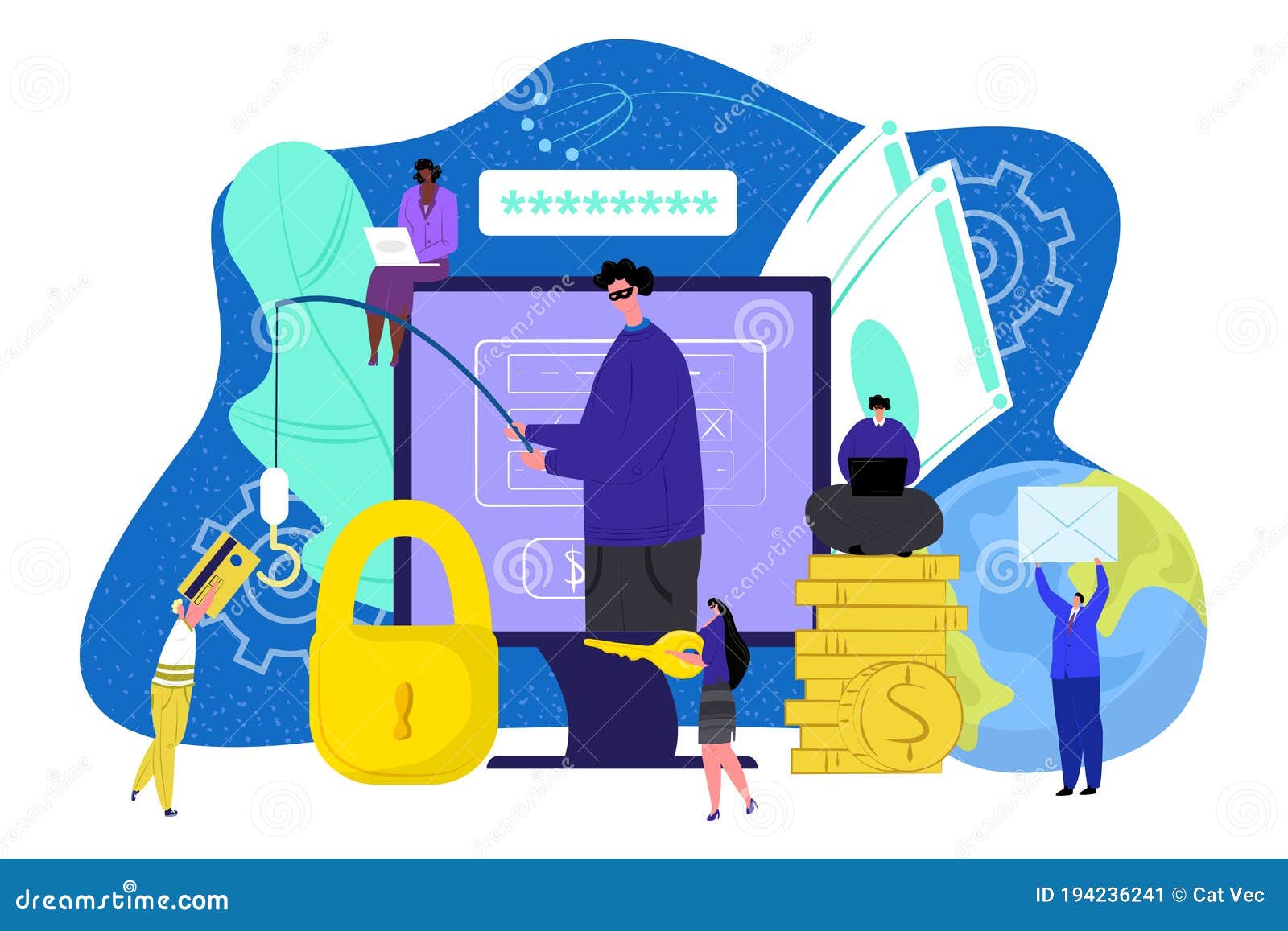 Computer Thief Technology, Internet Security Hacker Vector Illustration ...