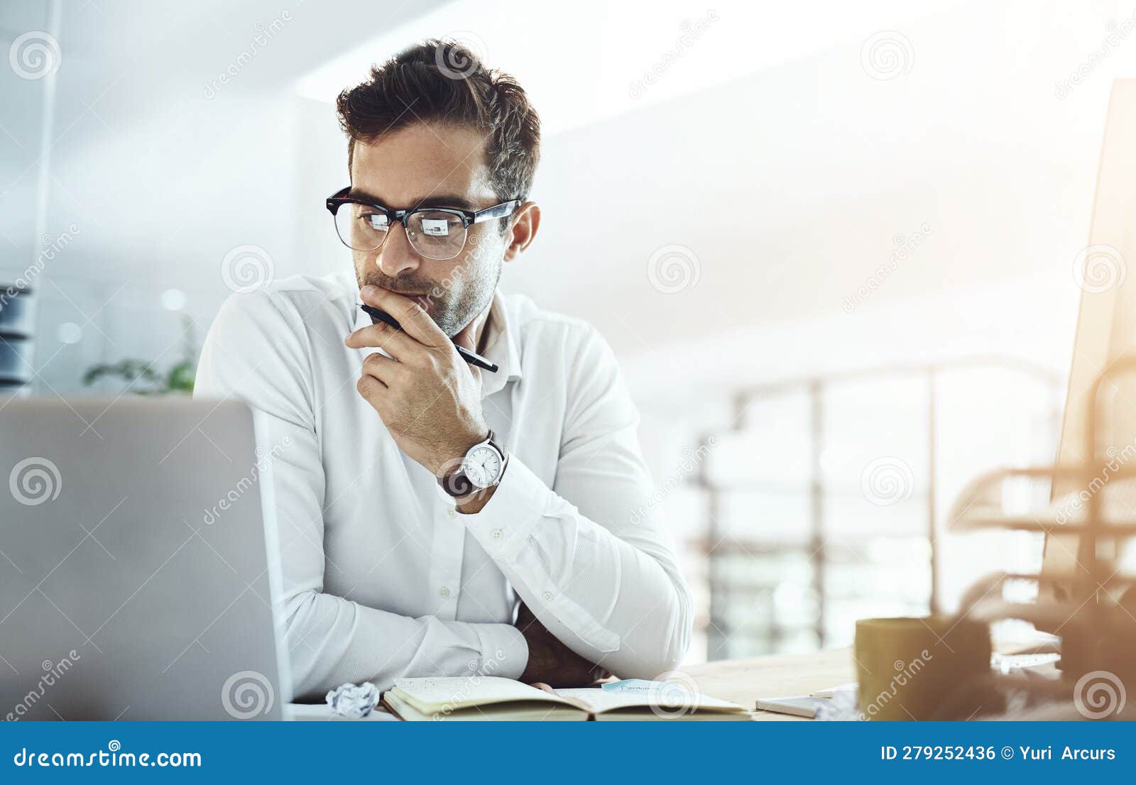 Computer, Thinking and Business Man in Office, Working on Project or Email. Laptop, Professional ...