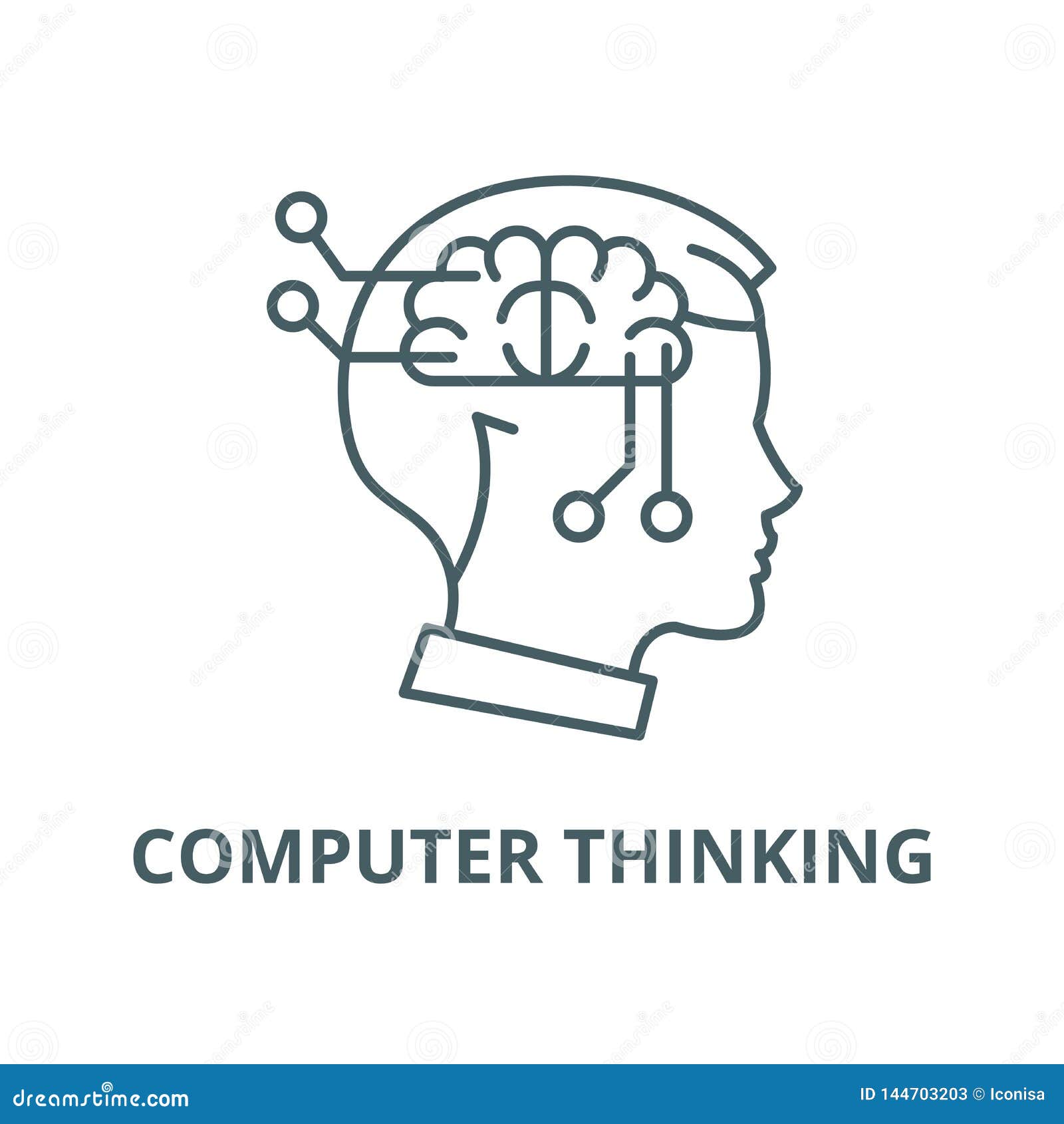 Computer Thinking Line Icon, Vector. Computer Thinking Outline Sign ...