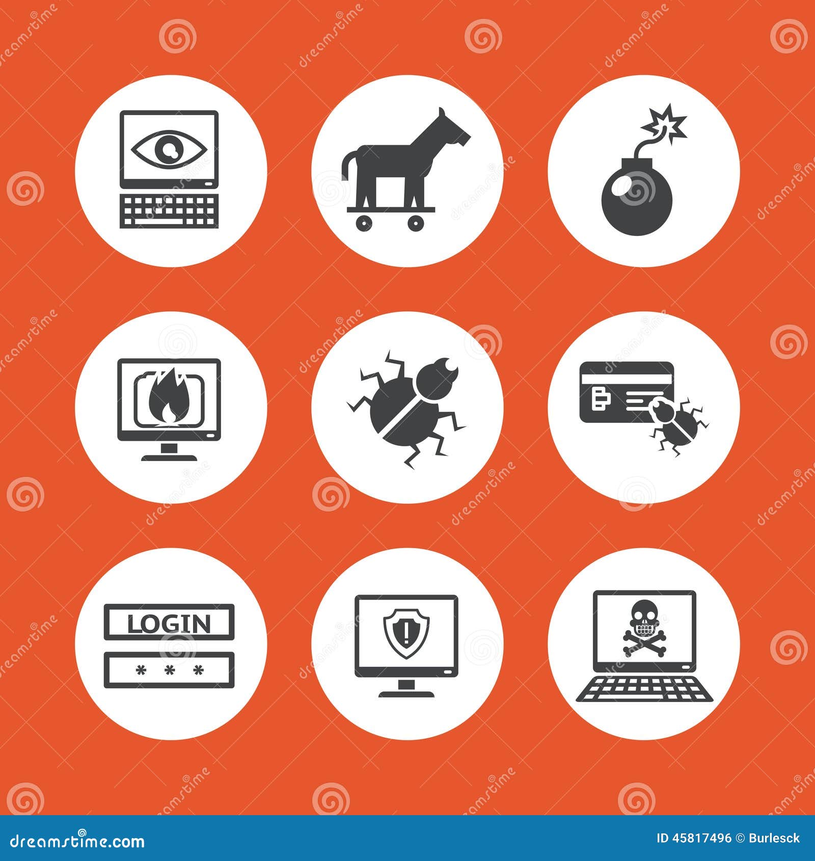 Computer Threats Icons stock vector. Illustration of round - 45817496