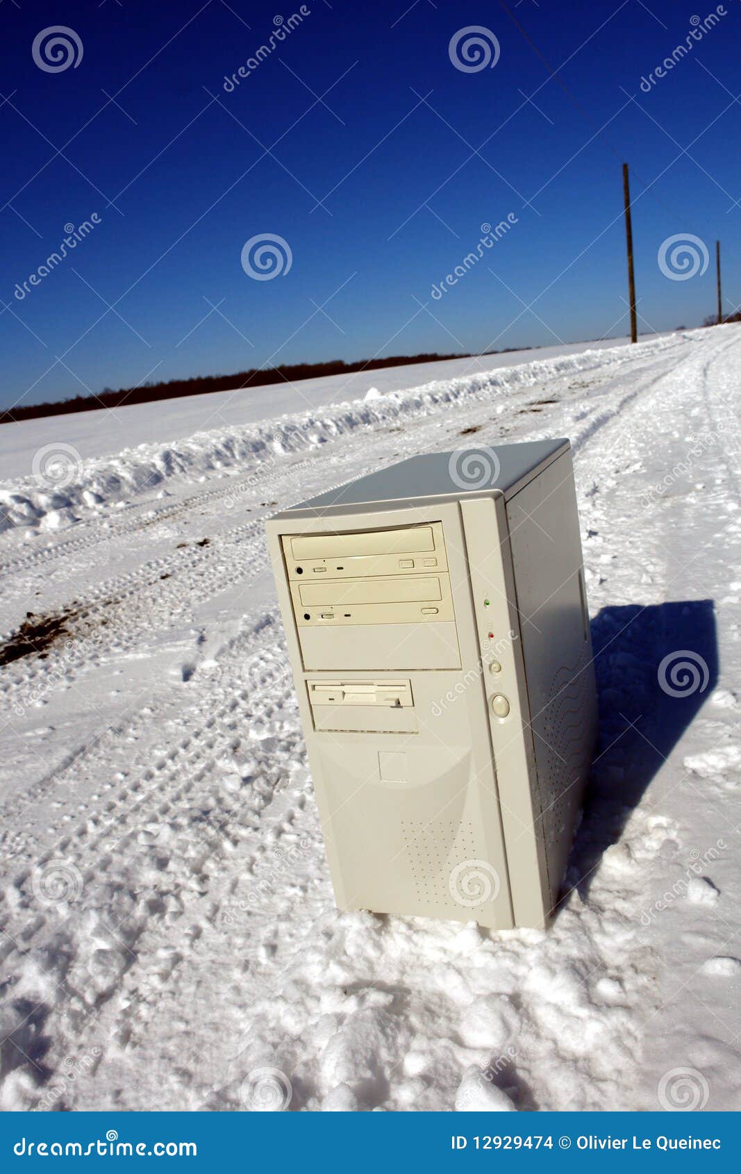 Computer Tower Abandoned in the Snow Stock Photo - Image of cold ...