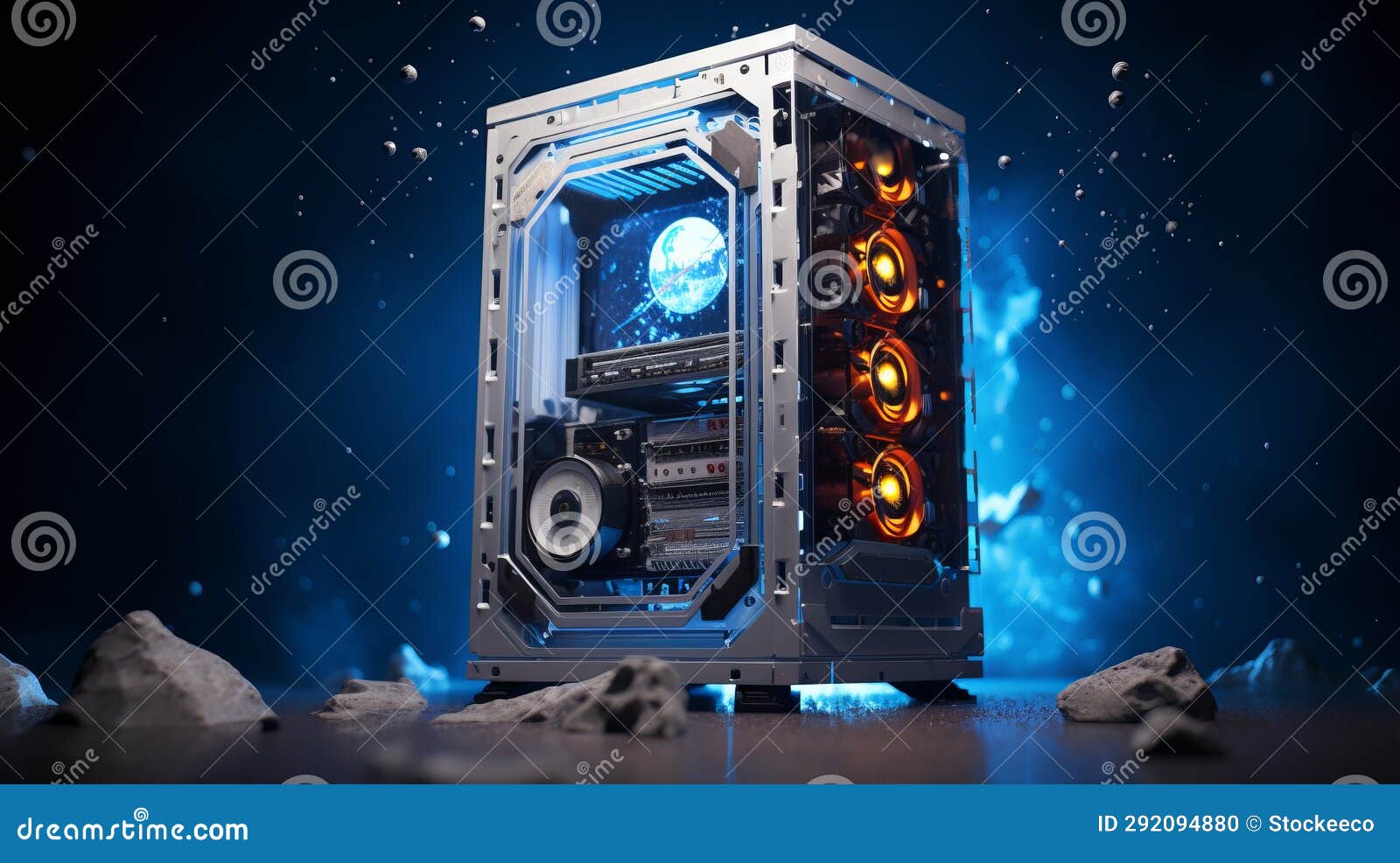 Nasa Themed Pc Case with Blue Lights and Intricate Details Stock ...