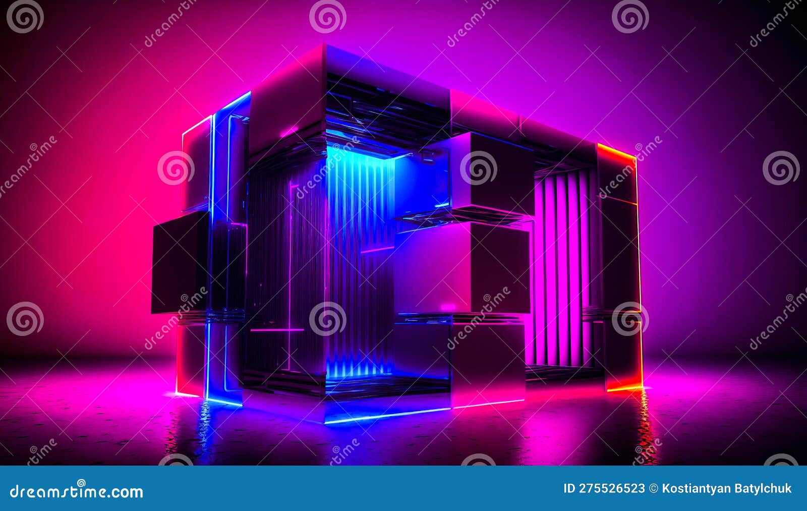 Computer Tower with Neon Lights in the Middle of Room with Pink and ...