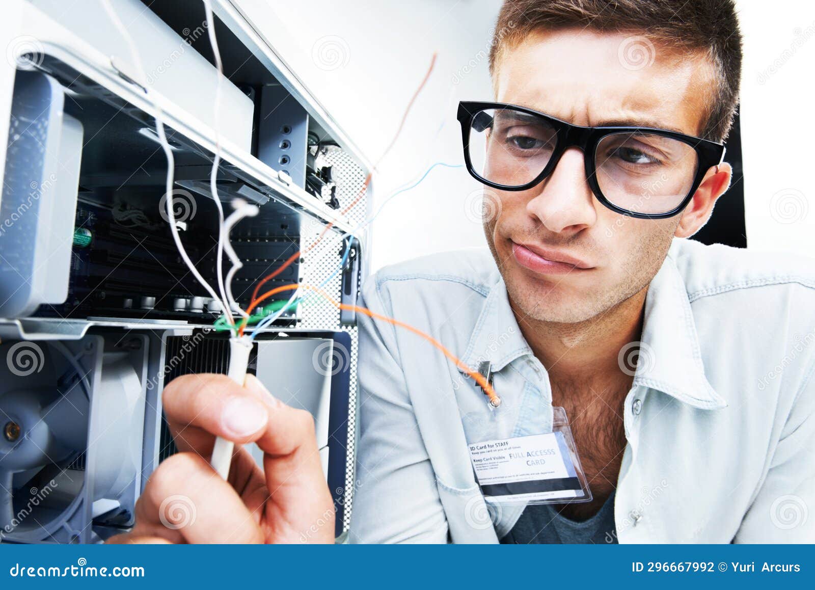 Computer Tower, Wire Problem and Man Fixing Studio Hardware, PC ...