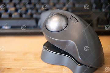 Computer Trackball Mouse on Office Desk at Work Stock Photo - Image of ...