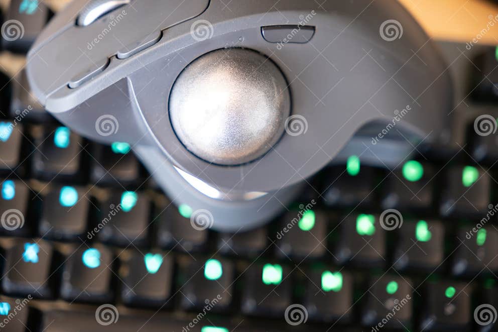 Computer Trackball Mouse on Office Desk at Work Stock Image - Image of ...