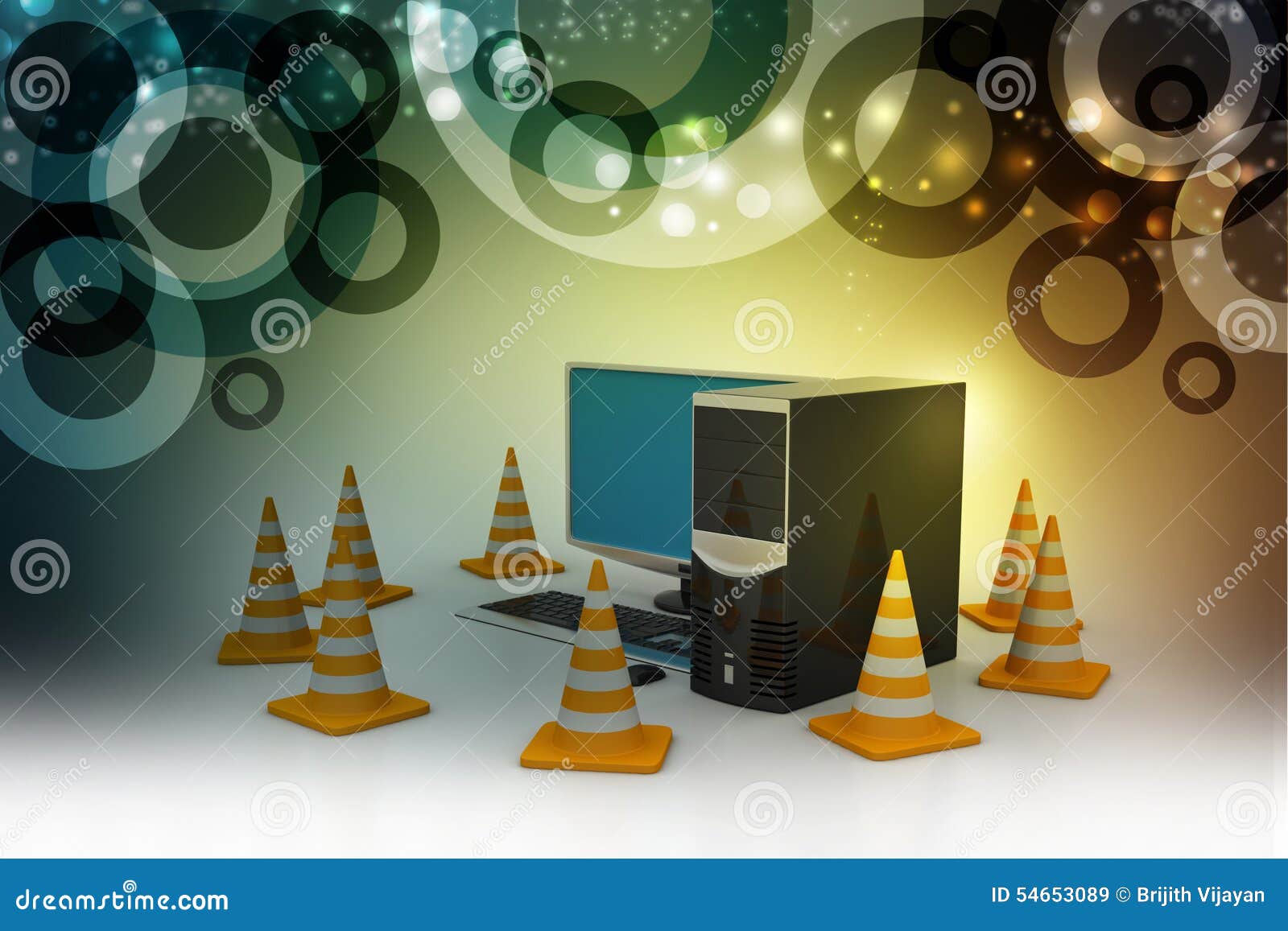 Computer with traffic sign stock illustration. Illustration of ...
