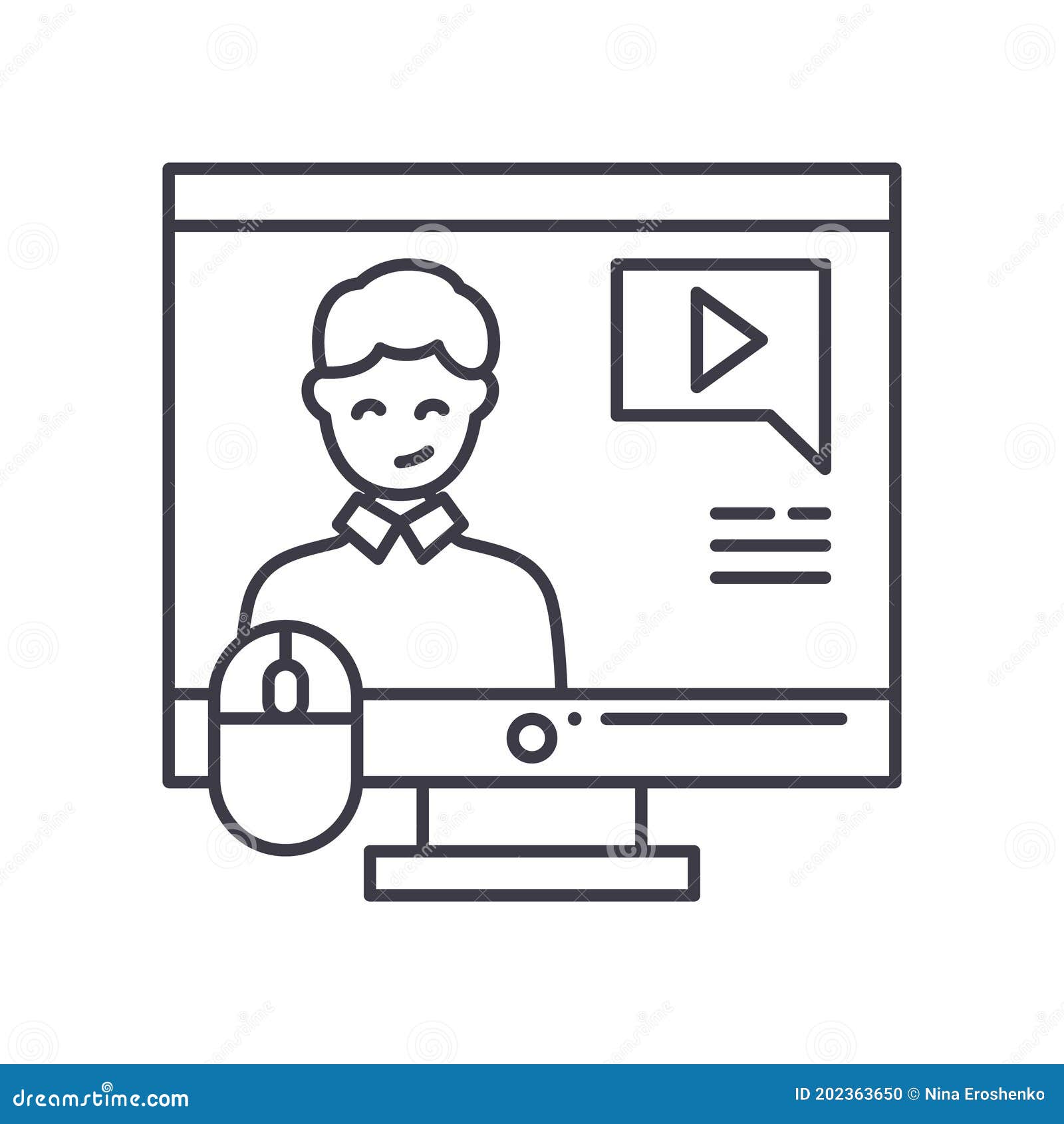 Computer Training Icon, Linear Isolated Illustration, Thin Line Vector ...