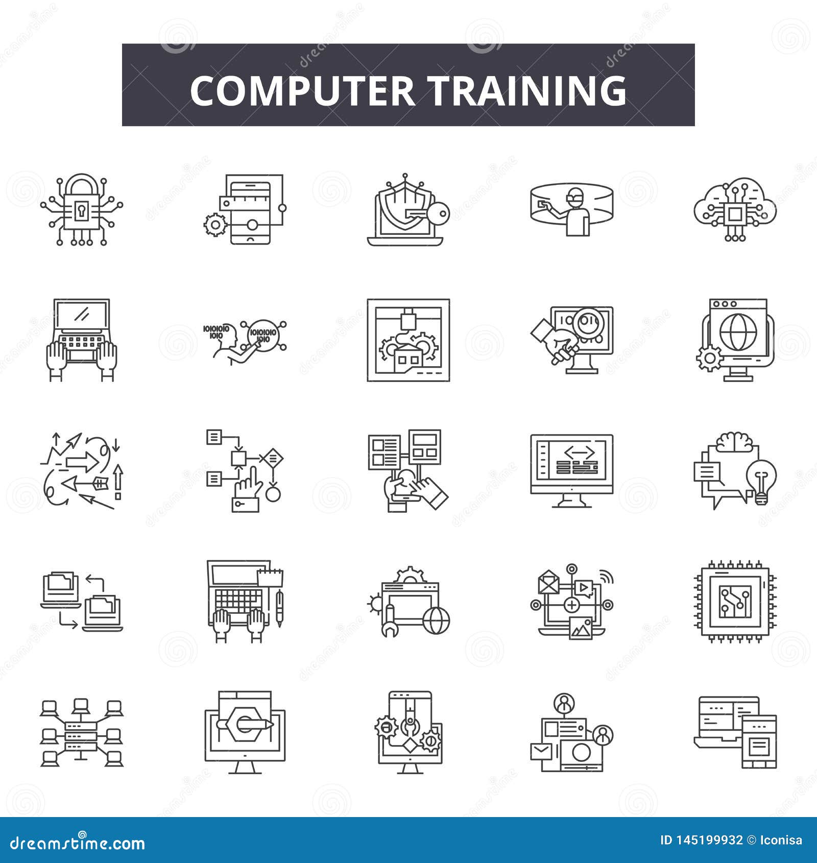 Computer Training Line Icons, Signs, Vector Set, Outline Illustration ...
