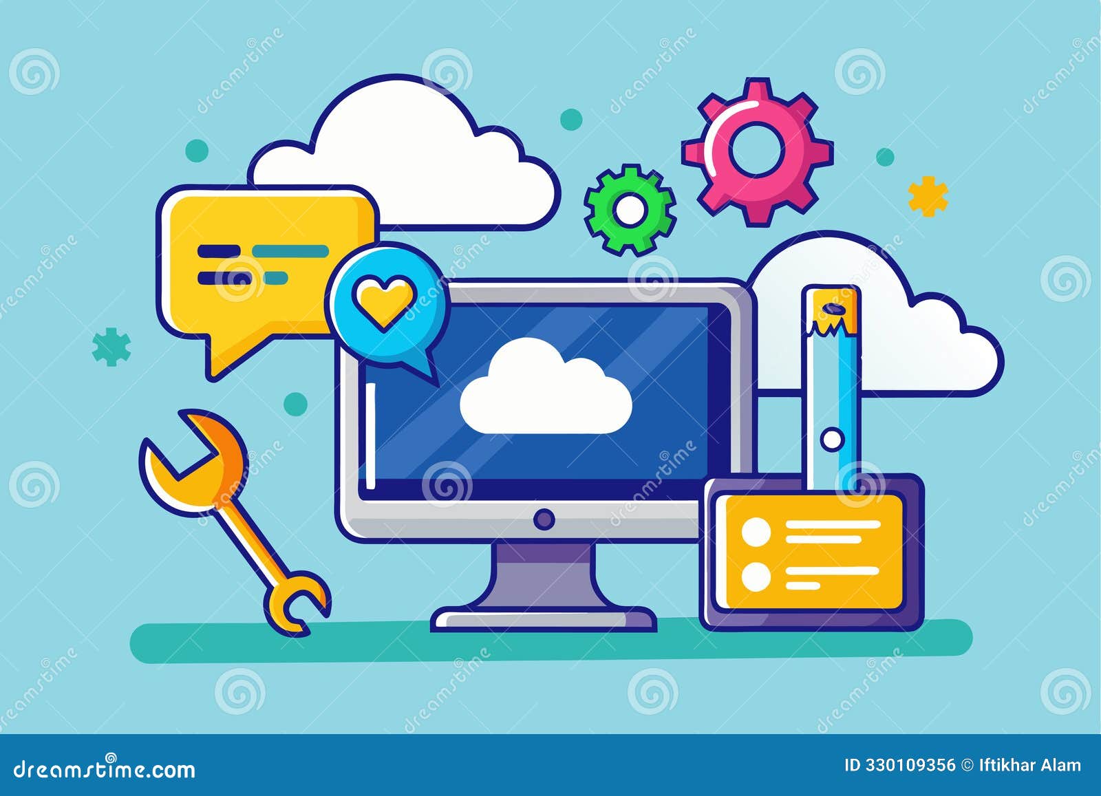 A Computer Troubleshooting Service Setup Featuring Tools and Graphics ...