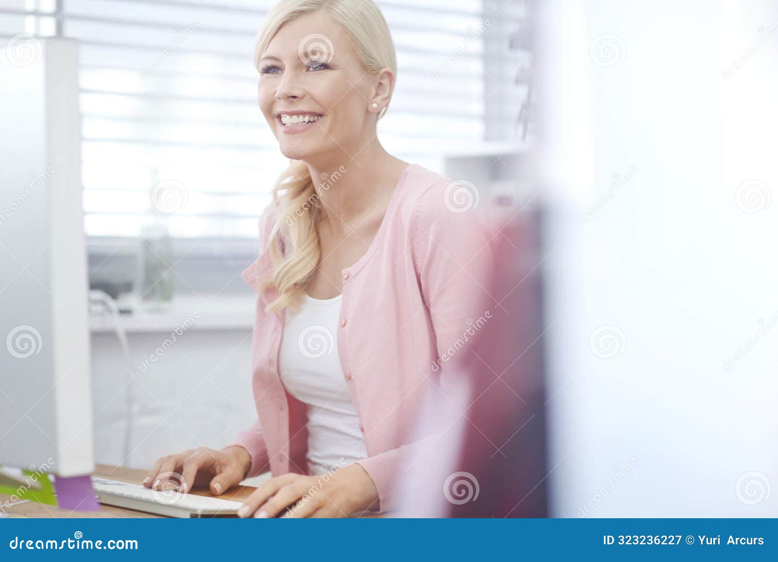 Computer, Typing and Happy Business Woman on Internet for Research ...