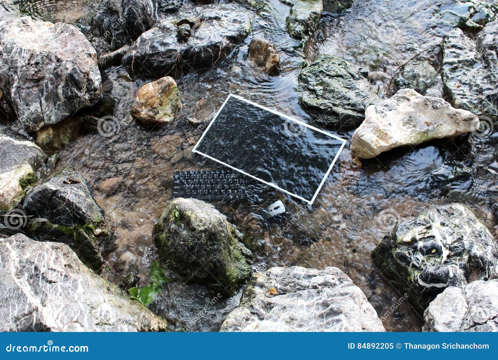 The Computer Under the Surface of the Water in a Waterfall. Stock Image ...