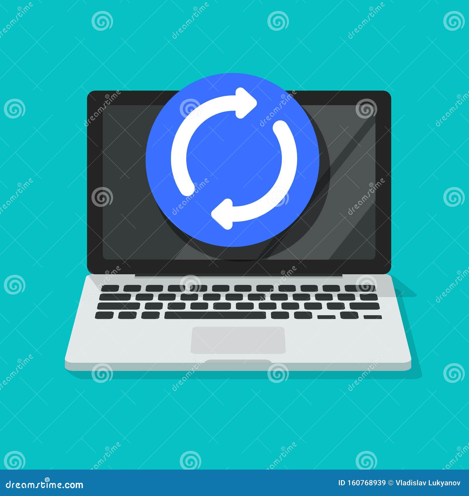 Computer Updating Or Upgrading Process Vector Icon Flat Cartoon Laptop