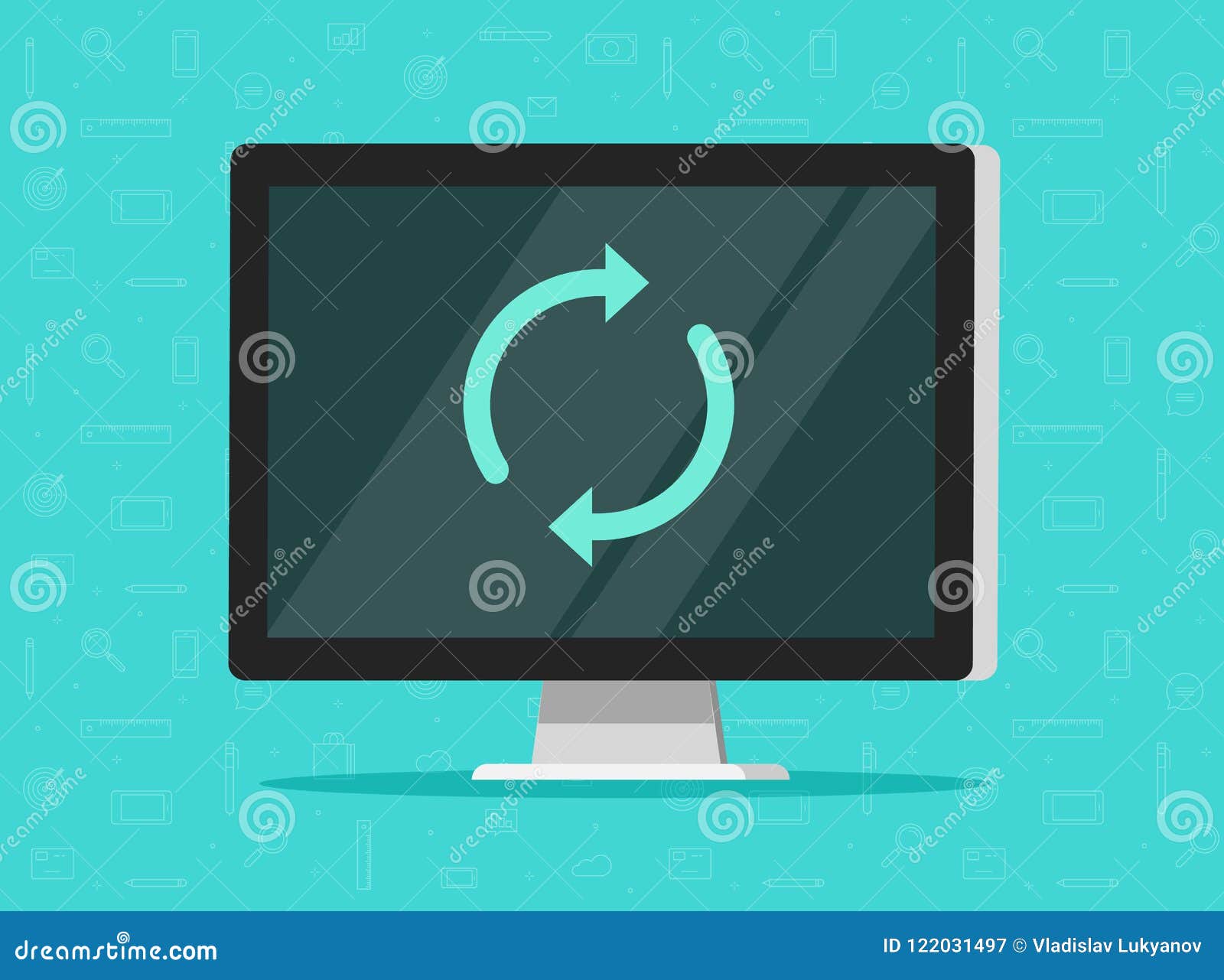 Computer Updating Vector Illustration, Flat Cartoon Pc with Synchronize ...