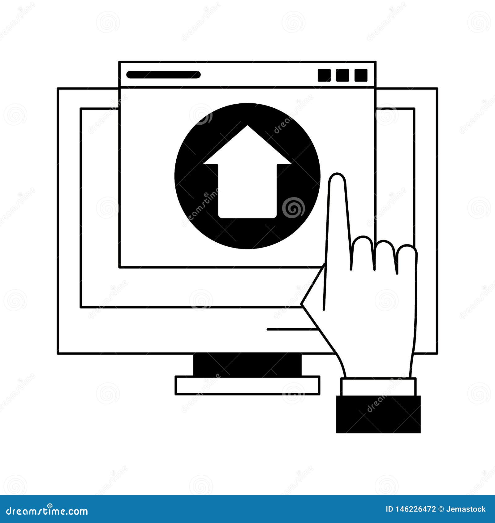 Computer Upload Sign in Black and White Stock Vector - Illustration of ...