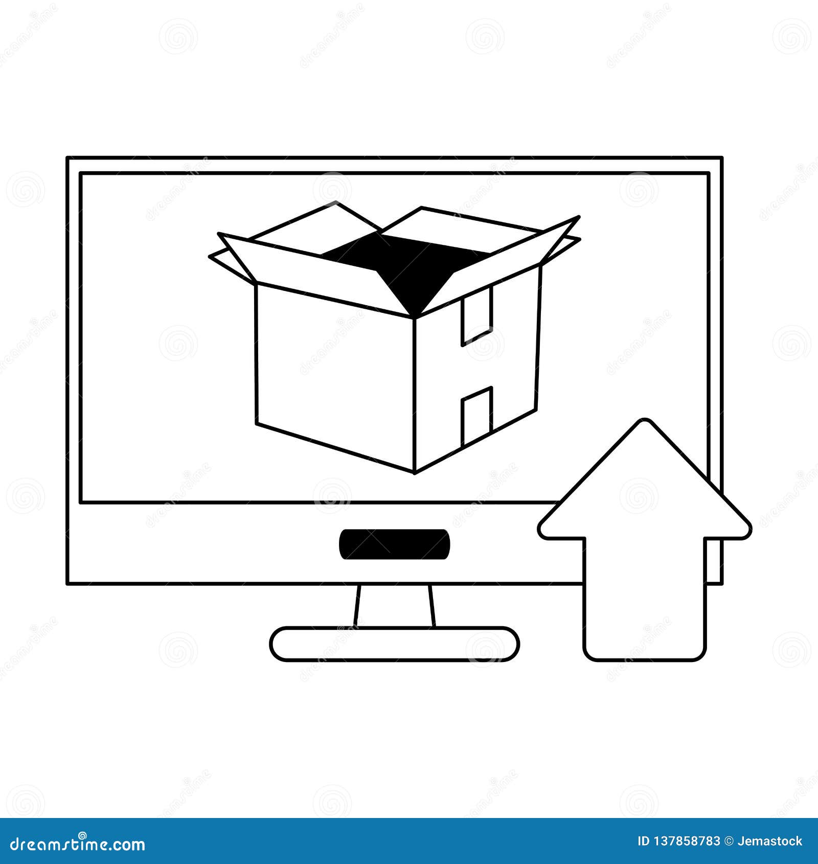 Computer Uploading Box on Screen Black and White Stock Vector ...