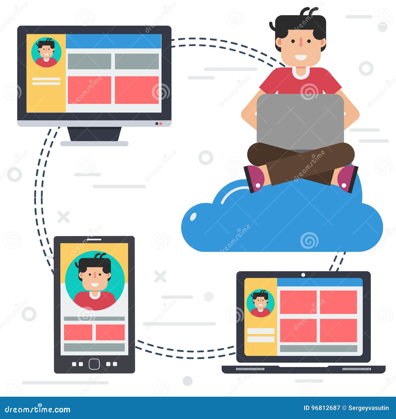 Computer User with Different Devices Stock Illustration - Illustration ...