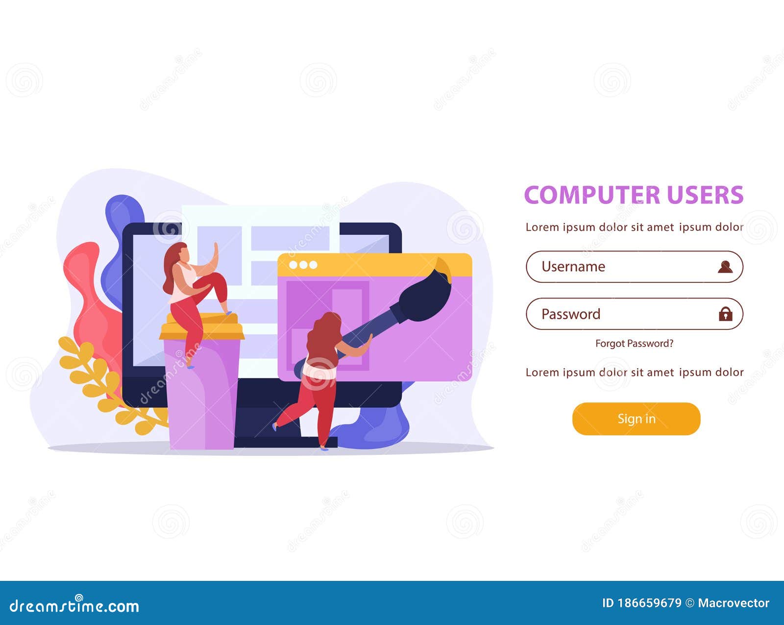 Computer Users Login Page stock vector. Illustration of icon - 186659679