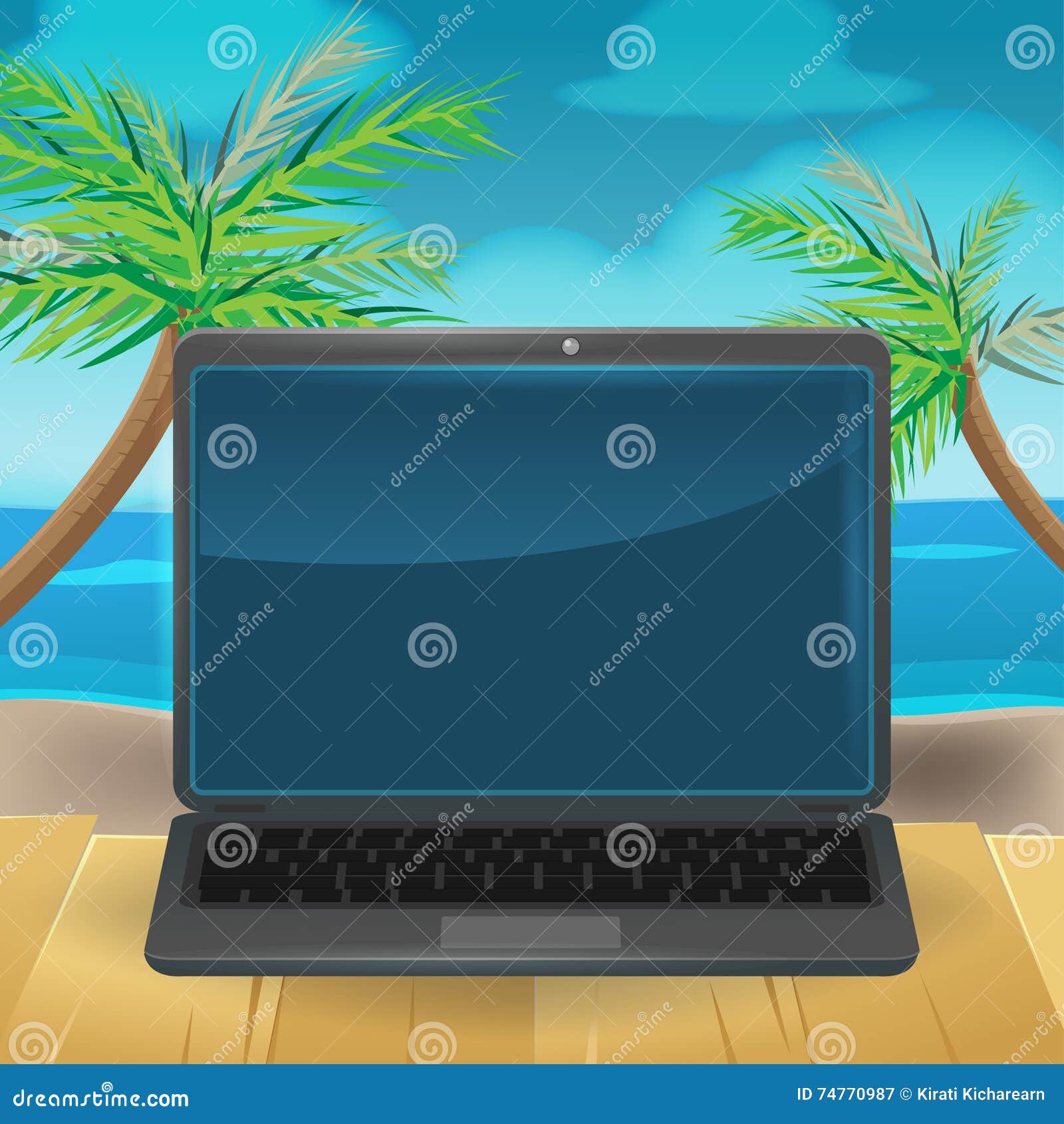 Computer Vacation Relax Beach Vector Stock Vector - Illustration of ...