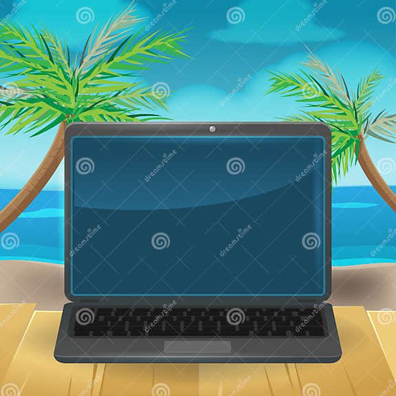 Computer Vacation Relax Beach Vector Stock Vector - Illustration of ...