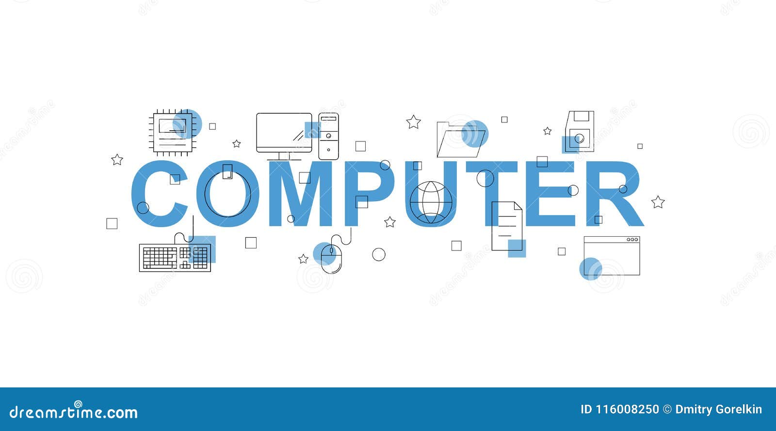 Computer Vector Banner. Word with Line Icon Stock Vector - Illustration ...