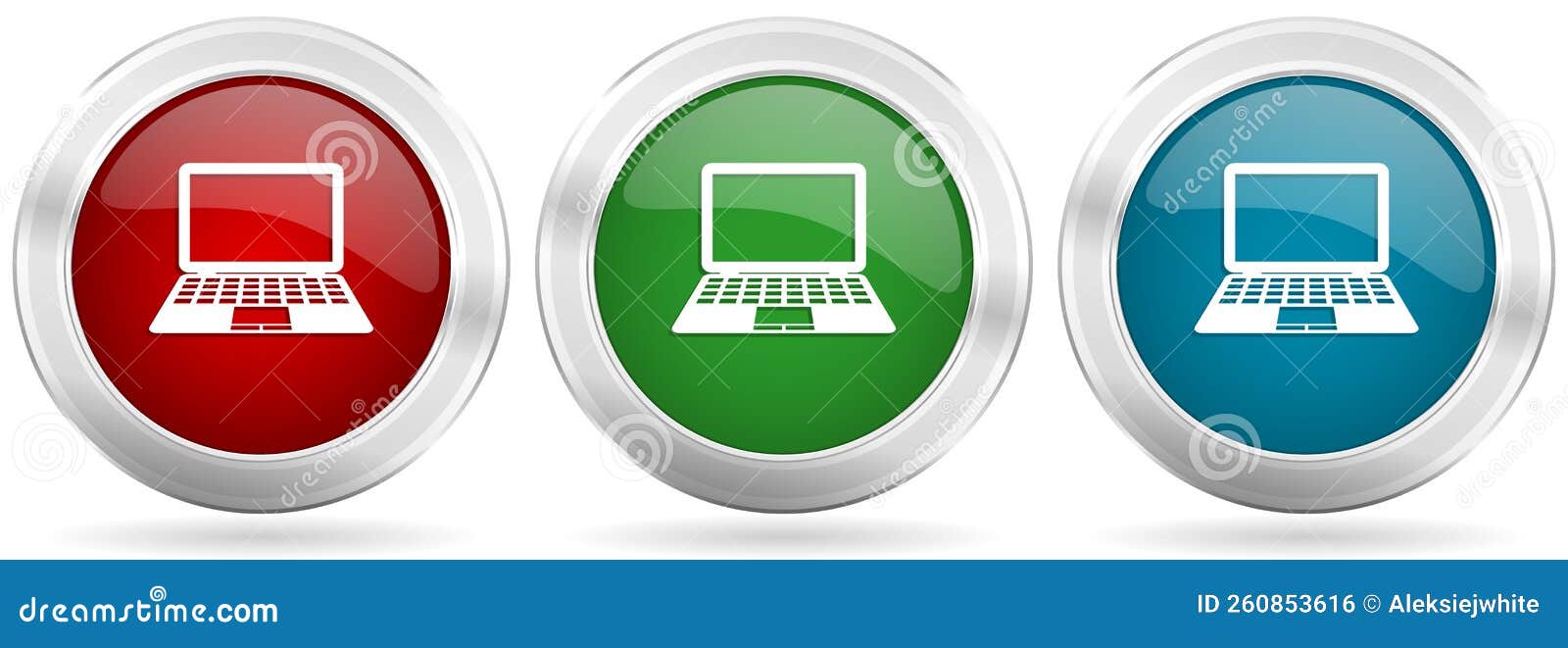 Computer Vector Icon Set. Red, Blue and Green Silver Metallic Web ...