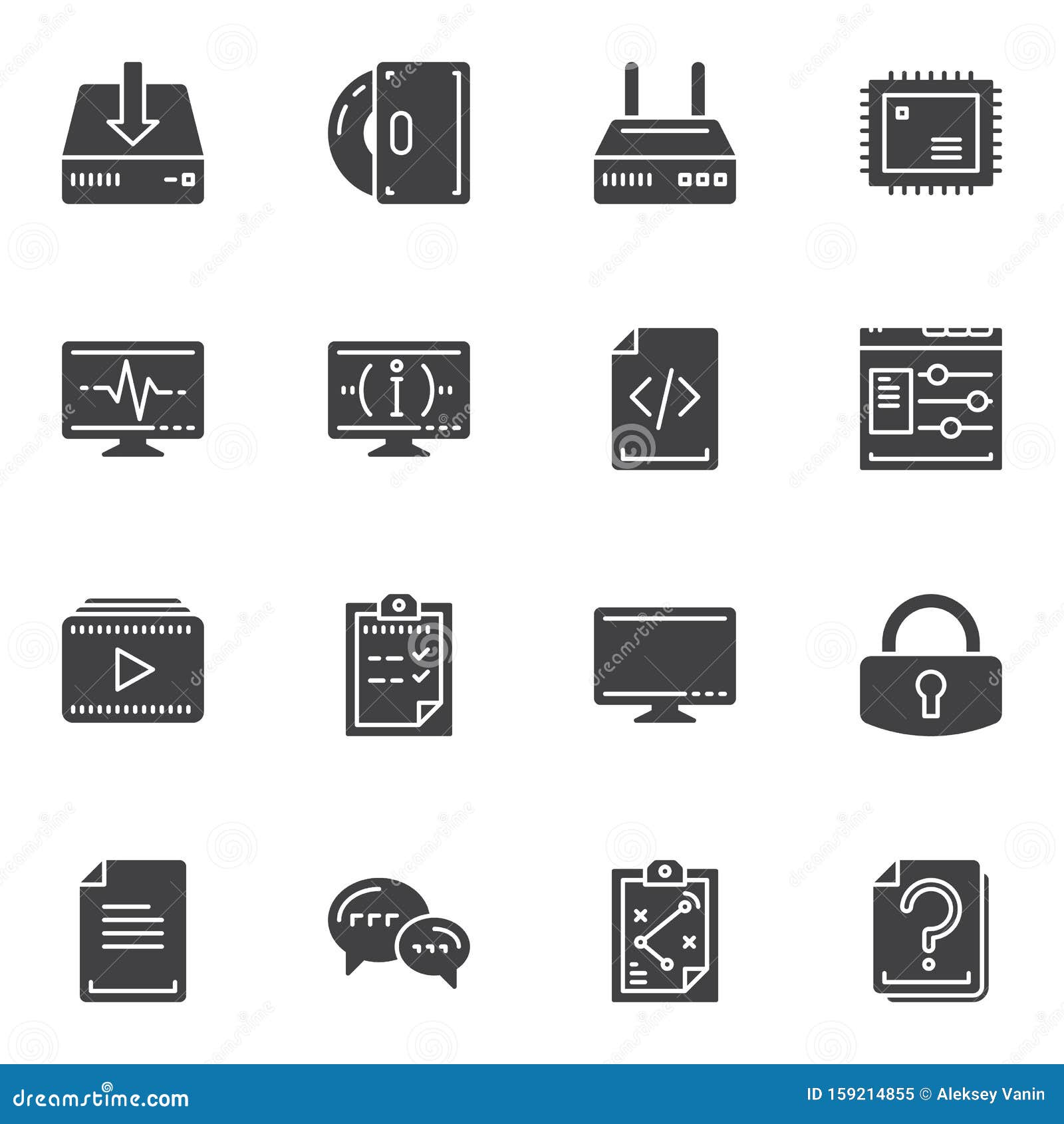 Computer vector icons set stock vector. Illustration of pixel - 159214855