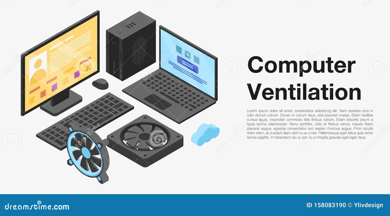 Computer Ventilation Concept Banner, Isometric Style Stock Vector ...