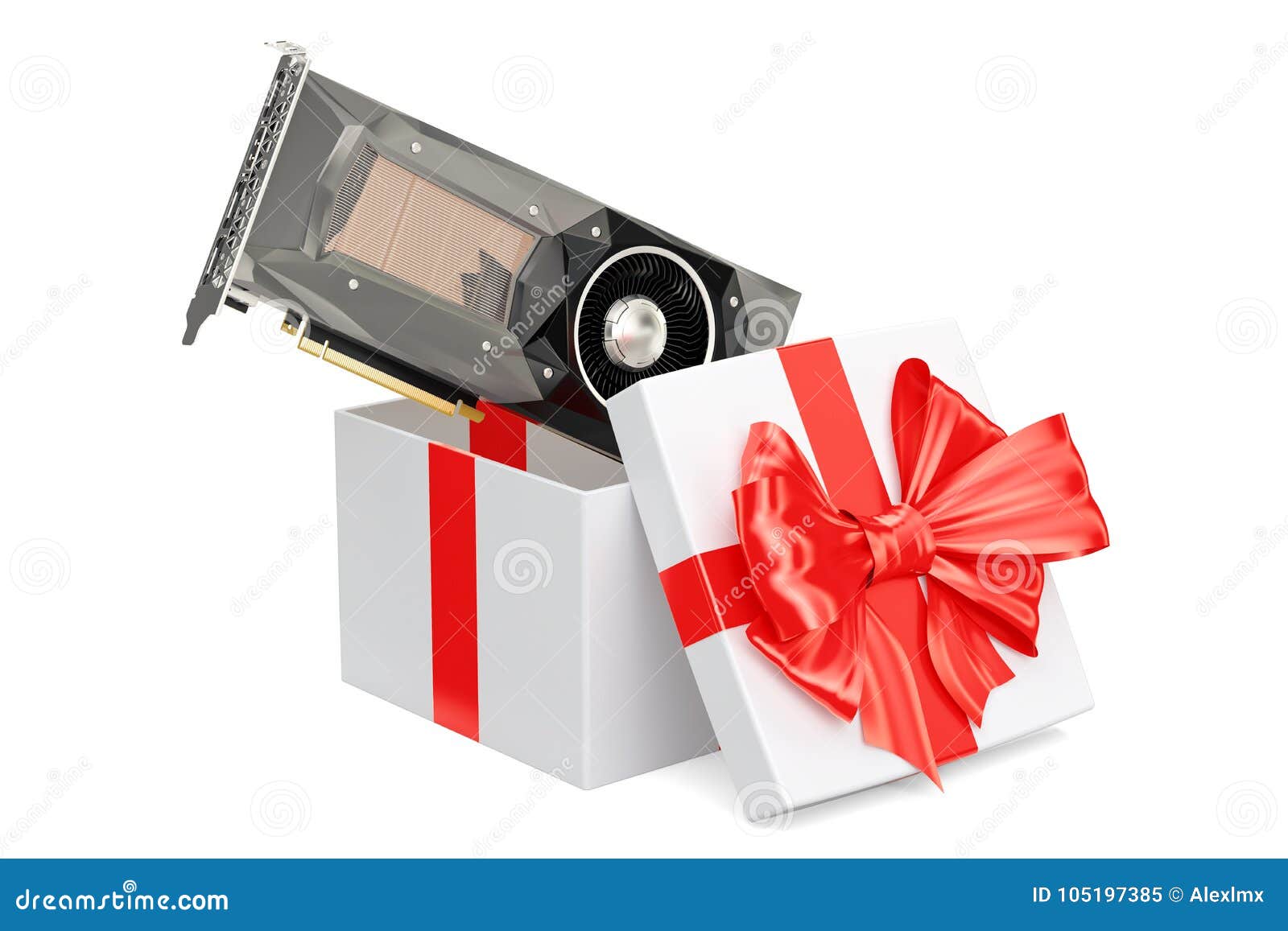 Computer Video Card GPU Inside Gift Box, Gift Concept. 3D Render Stock ...