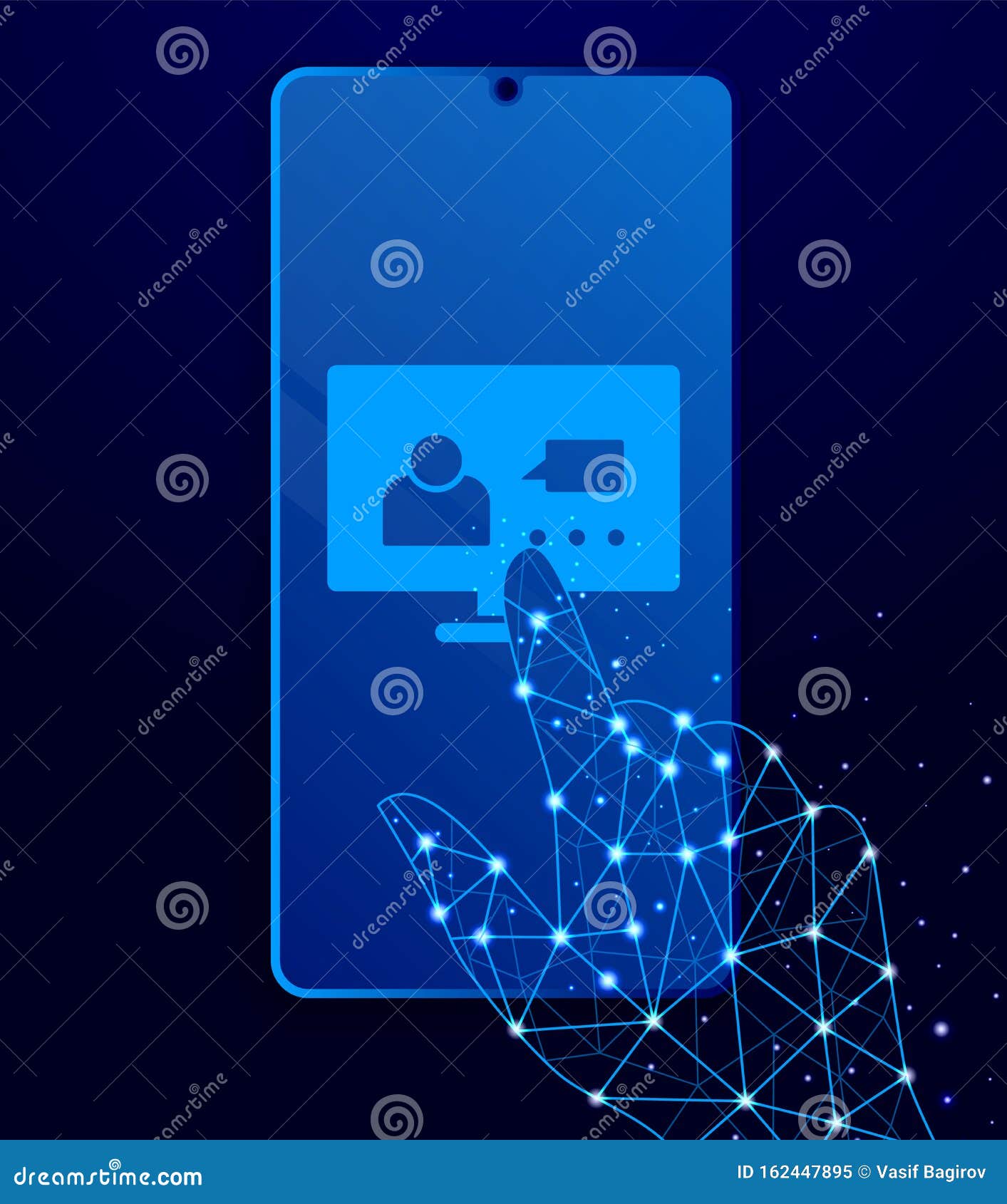 Computer, Video, Conference, Users Touch Phone. Polygon Style Touch ...