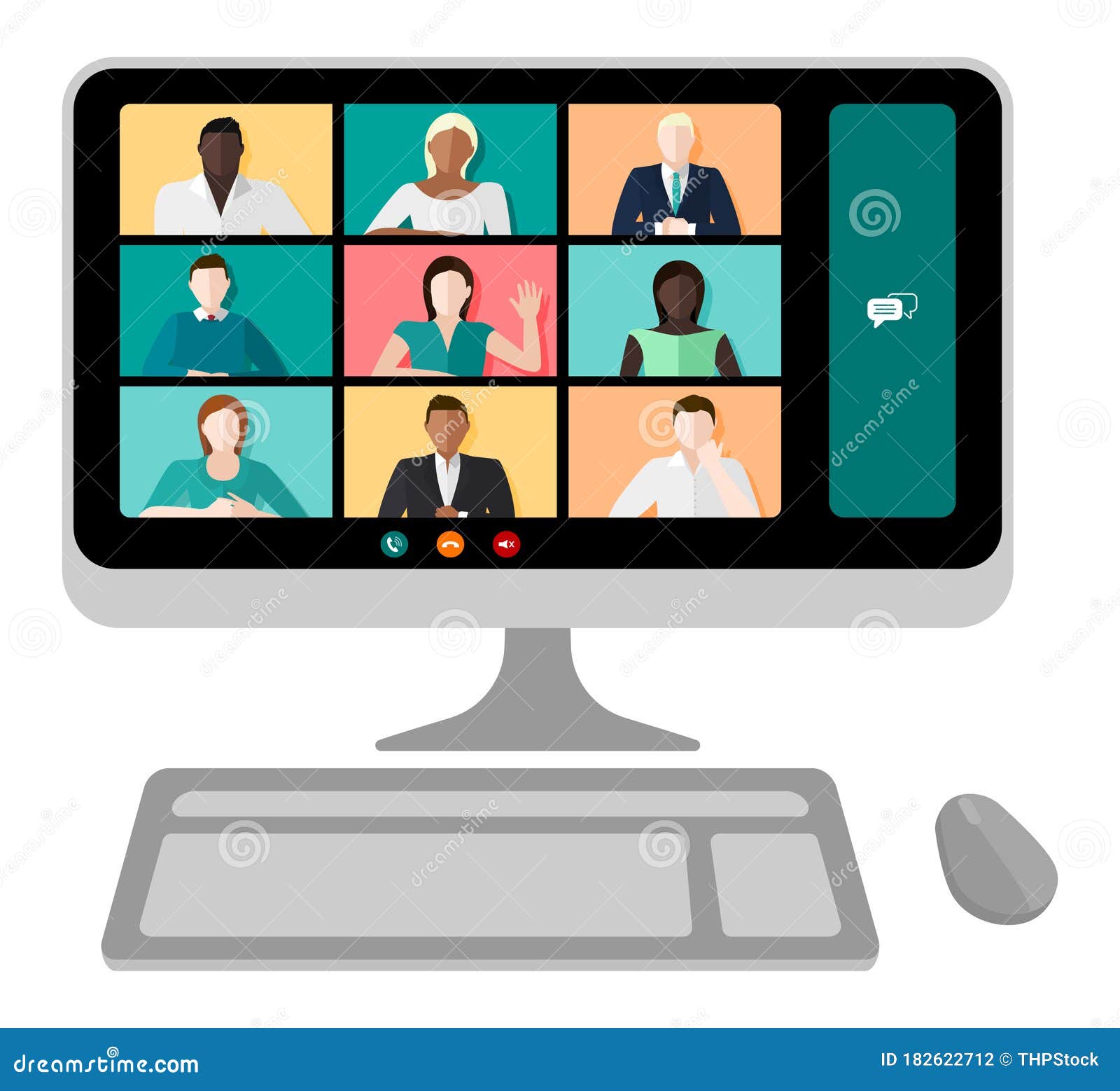 Computer Video Conference Vector Isolated Stock Vector - Illustration ...