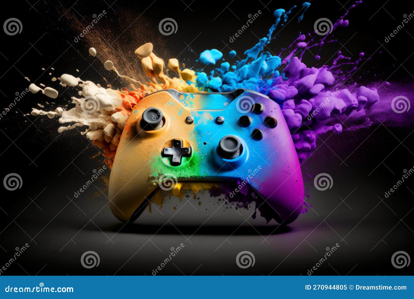 Computer Video Game Controller with Exploding Colourful Paint ...
