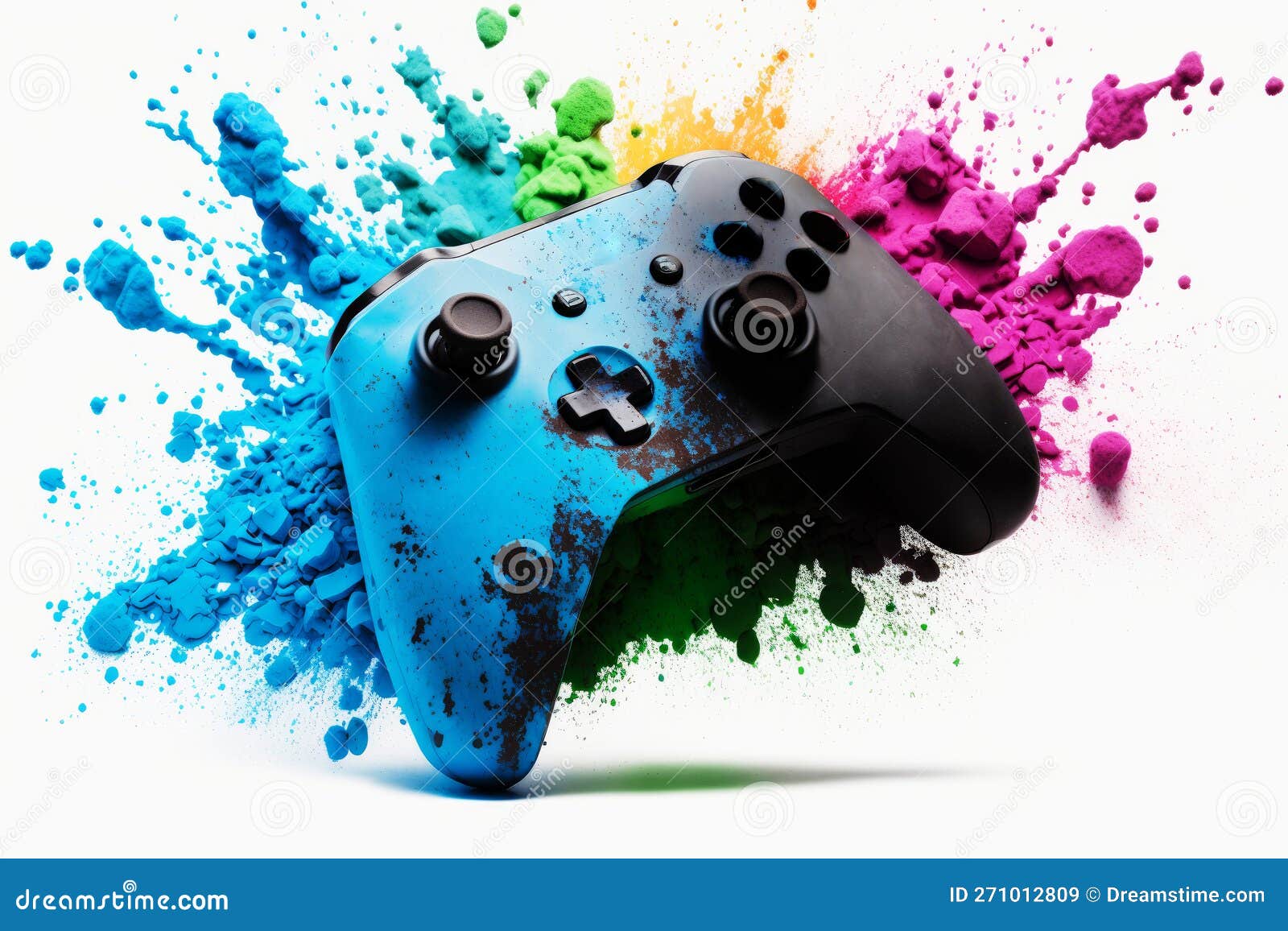 Computer Video Game Controller with Exploding Colourful Paint ...