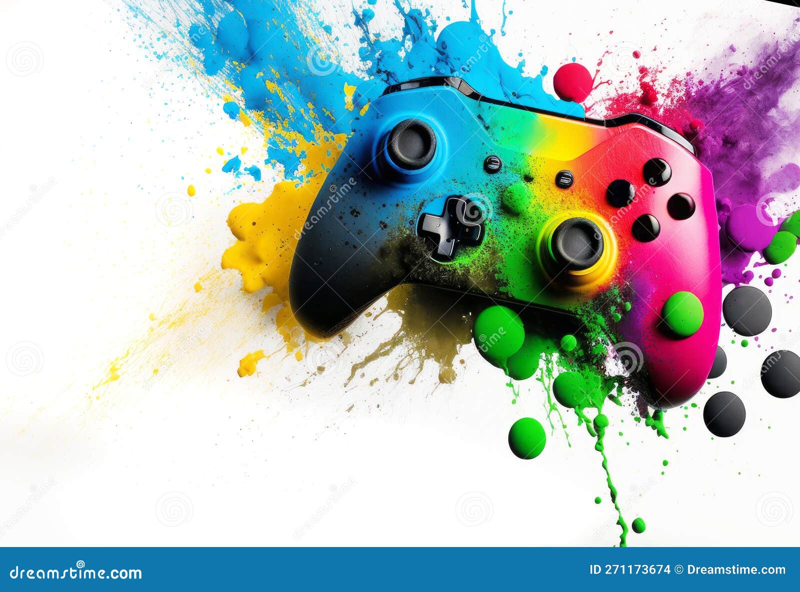 Computer Video Game Controller with Exploding Colourful Paint ...