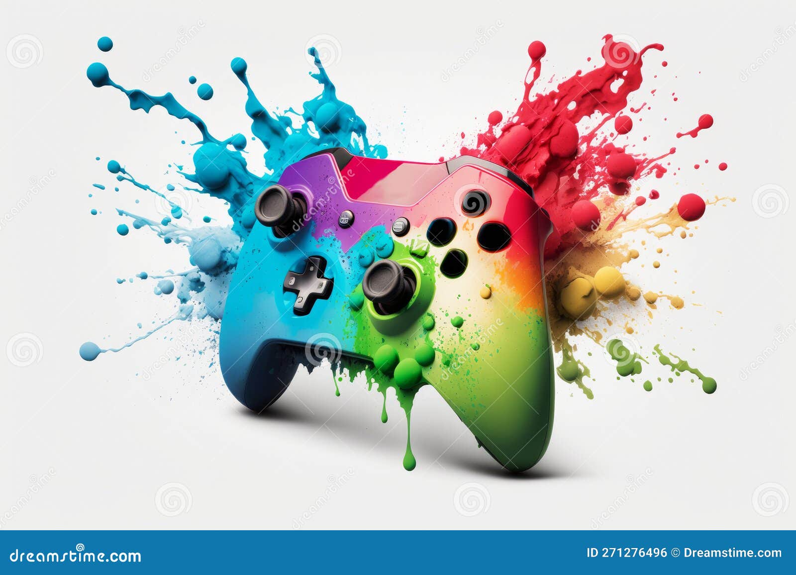 Computer Video Game Controller with Exploding Colourful Paint ...
