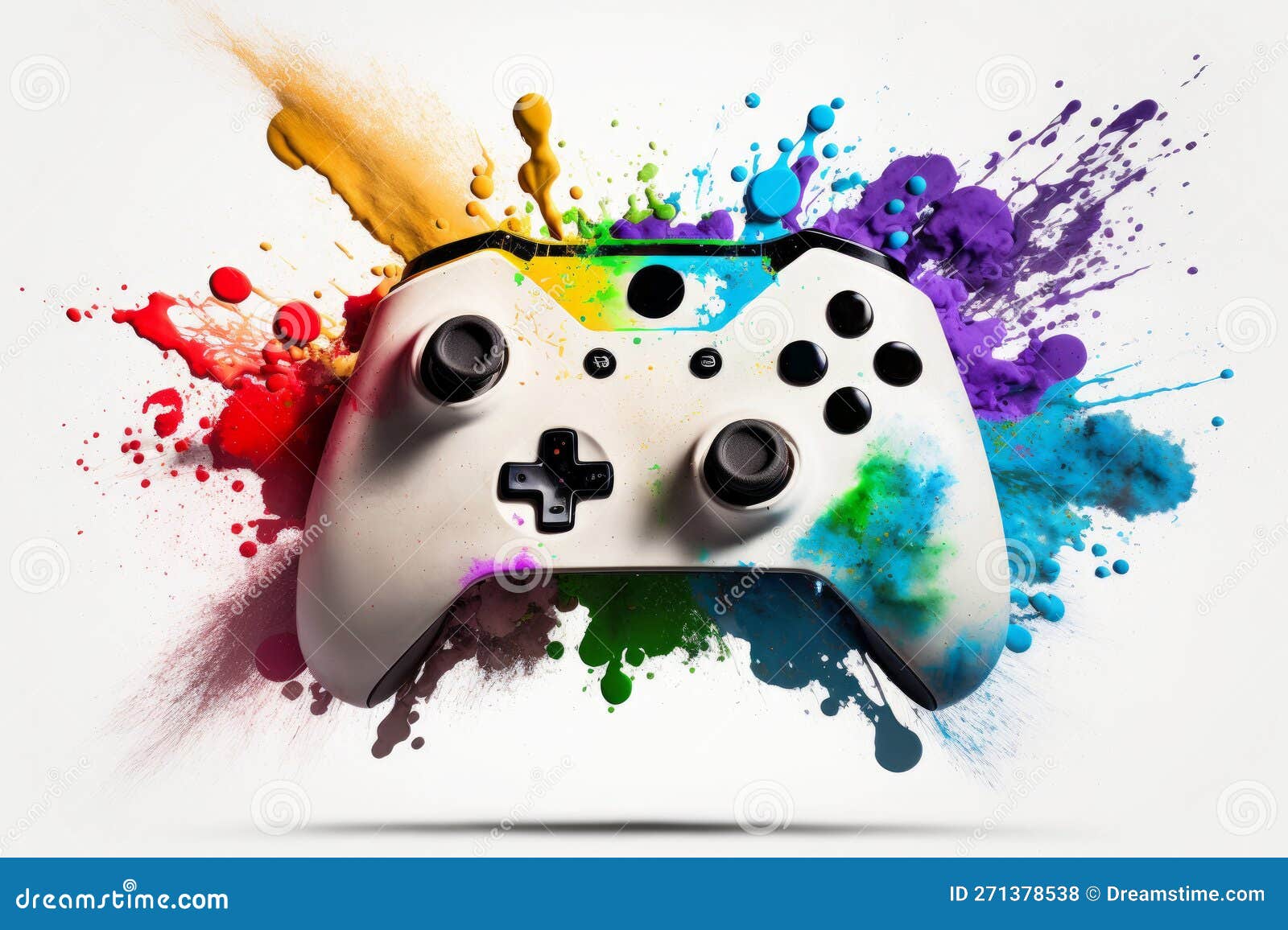 Computer Video Game Controller with Exploding Colourful Paint ...