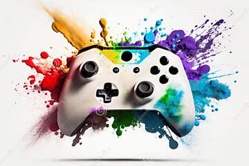 Computer Video Game Controller with Exploding Colourful Paint ...
