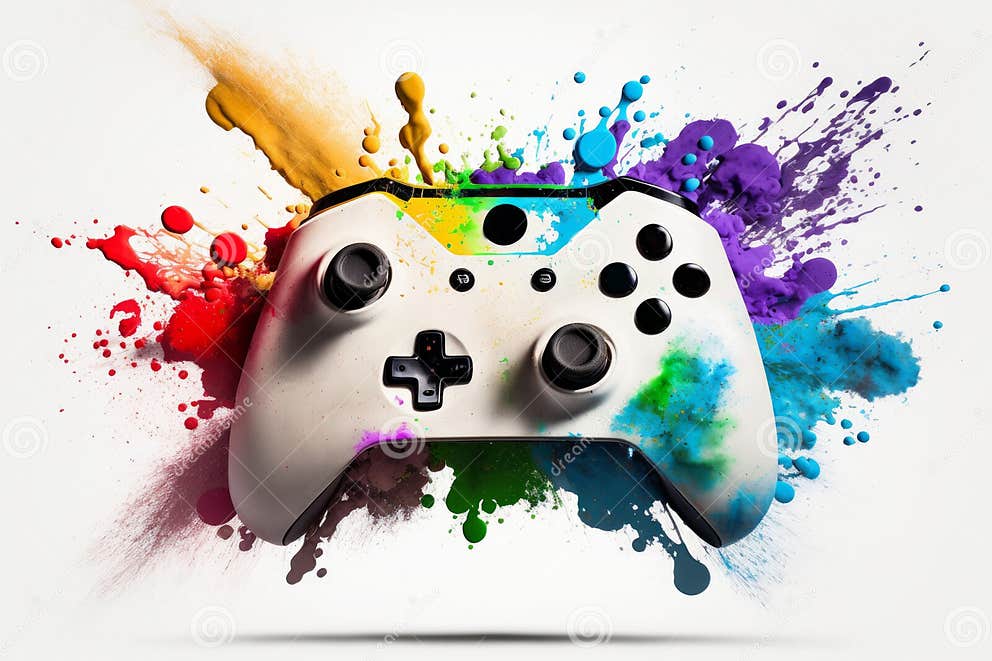 Computer Video Game Controller with Exploding Colourful Paint ...