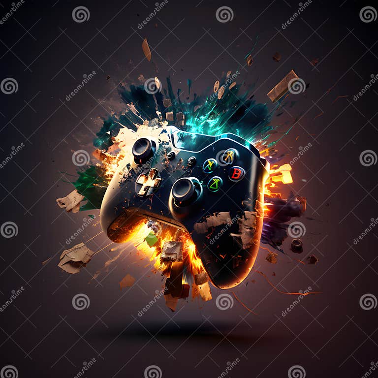 Computer Video Game Controller with Exploding Elements. Generative AI ...