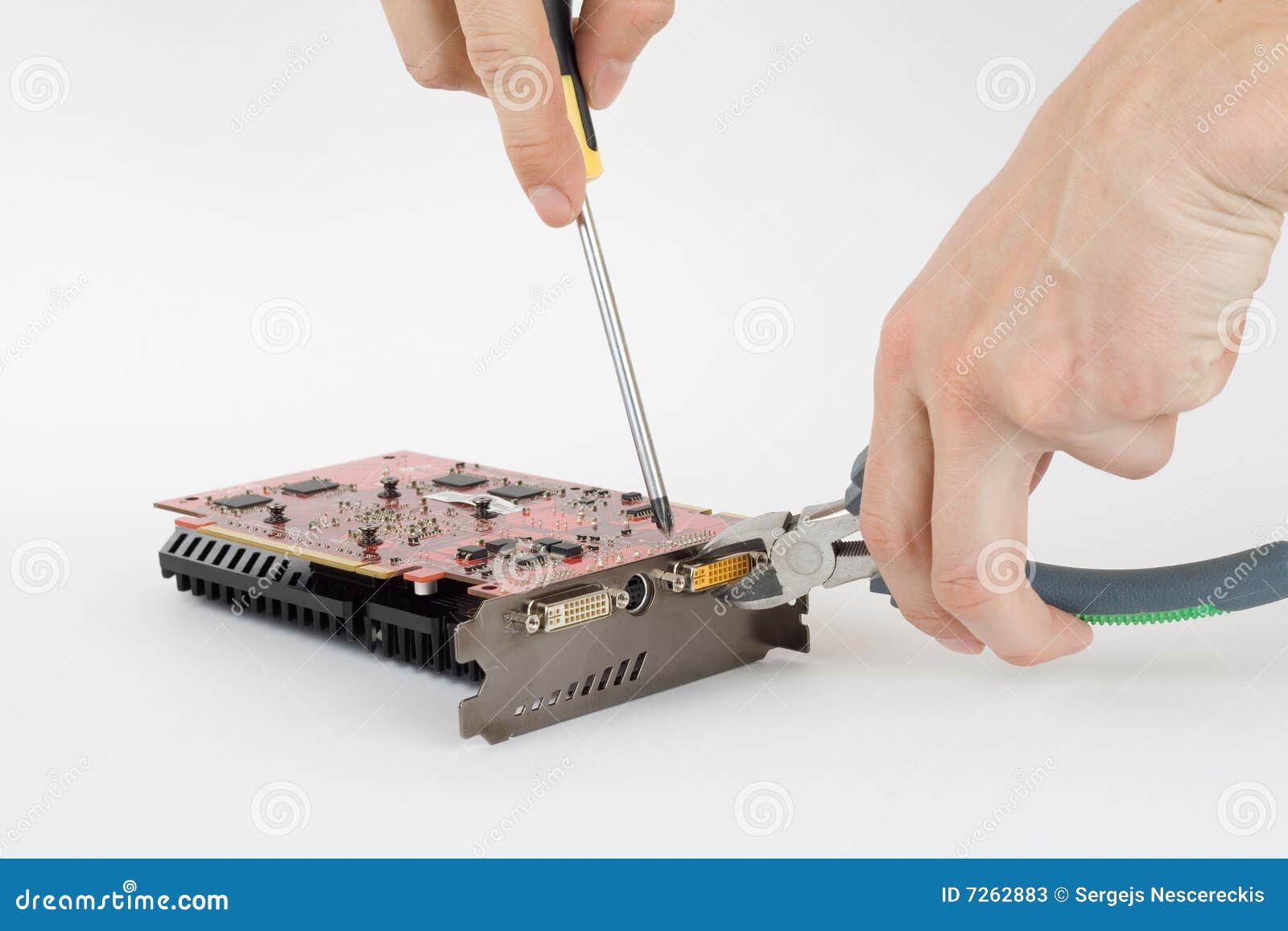 Computer Videocard Repairing. Stock Image - Image of hand, silicon: 7262883