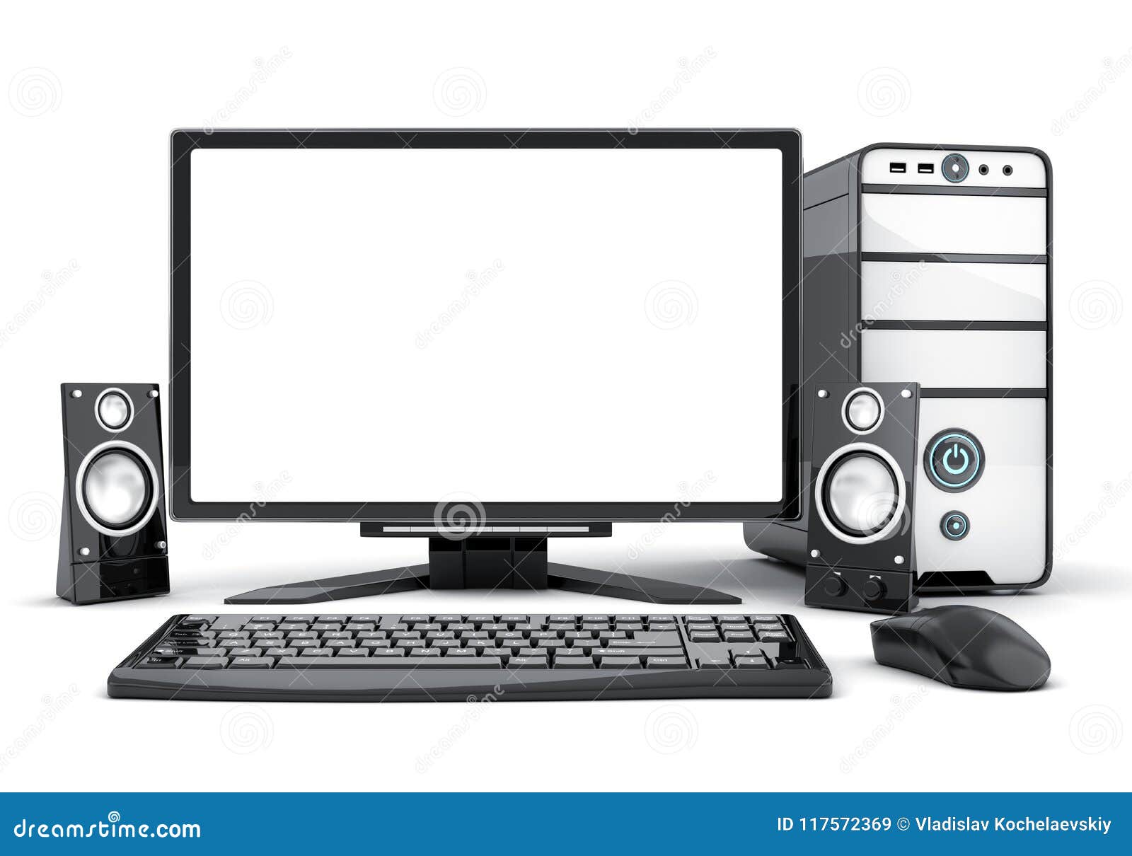 Computer View Front and Empty White Screen Stock Illustration ...