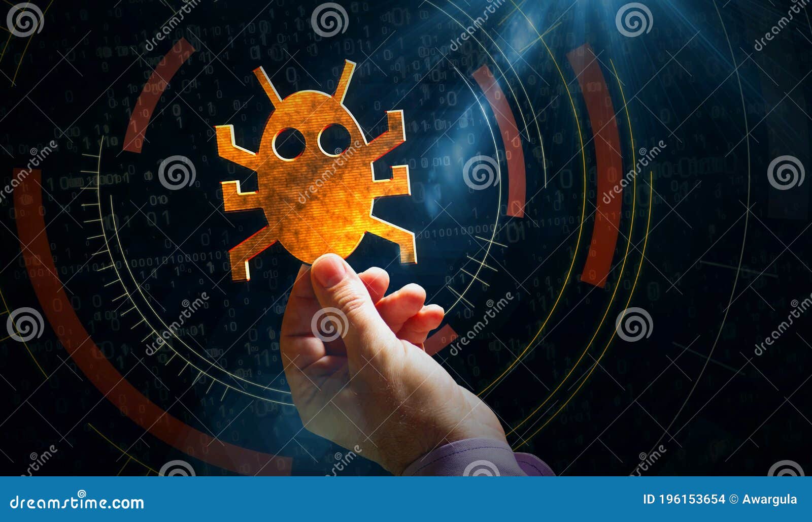 Cyber Crime With Virus Or Worm Symbol Digital 3d Illustration Stock