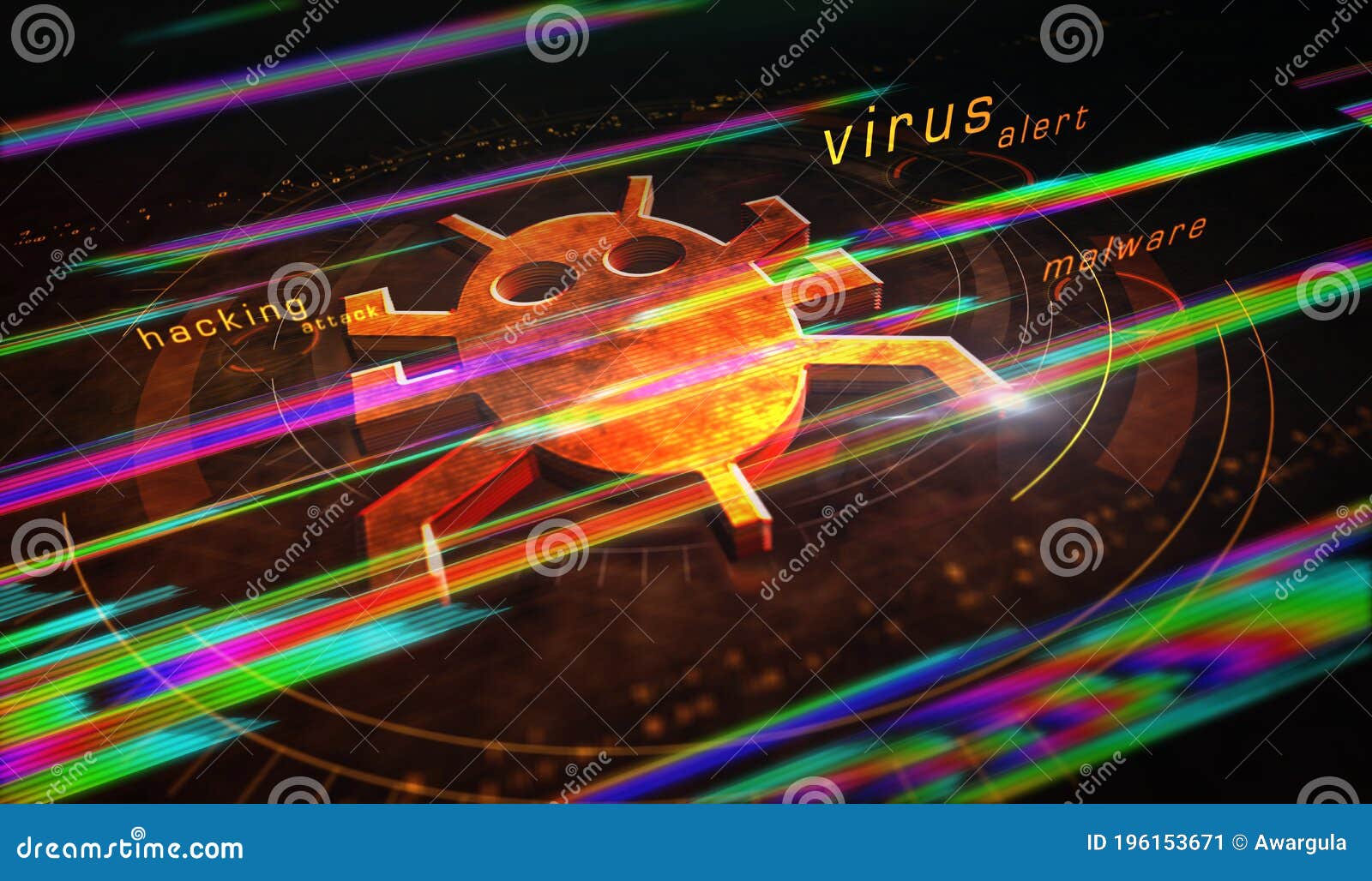 Cyber Crime With Virus Or Worm Symbol Digital 3d Illustration Stock
