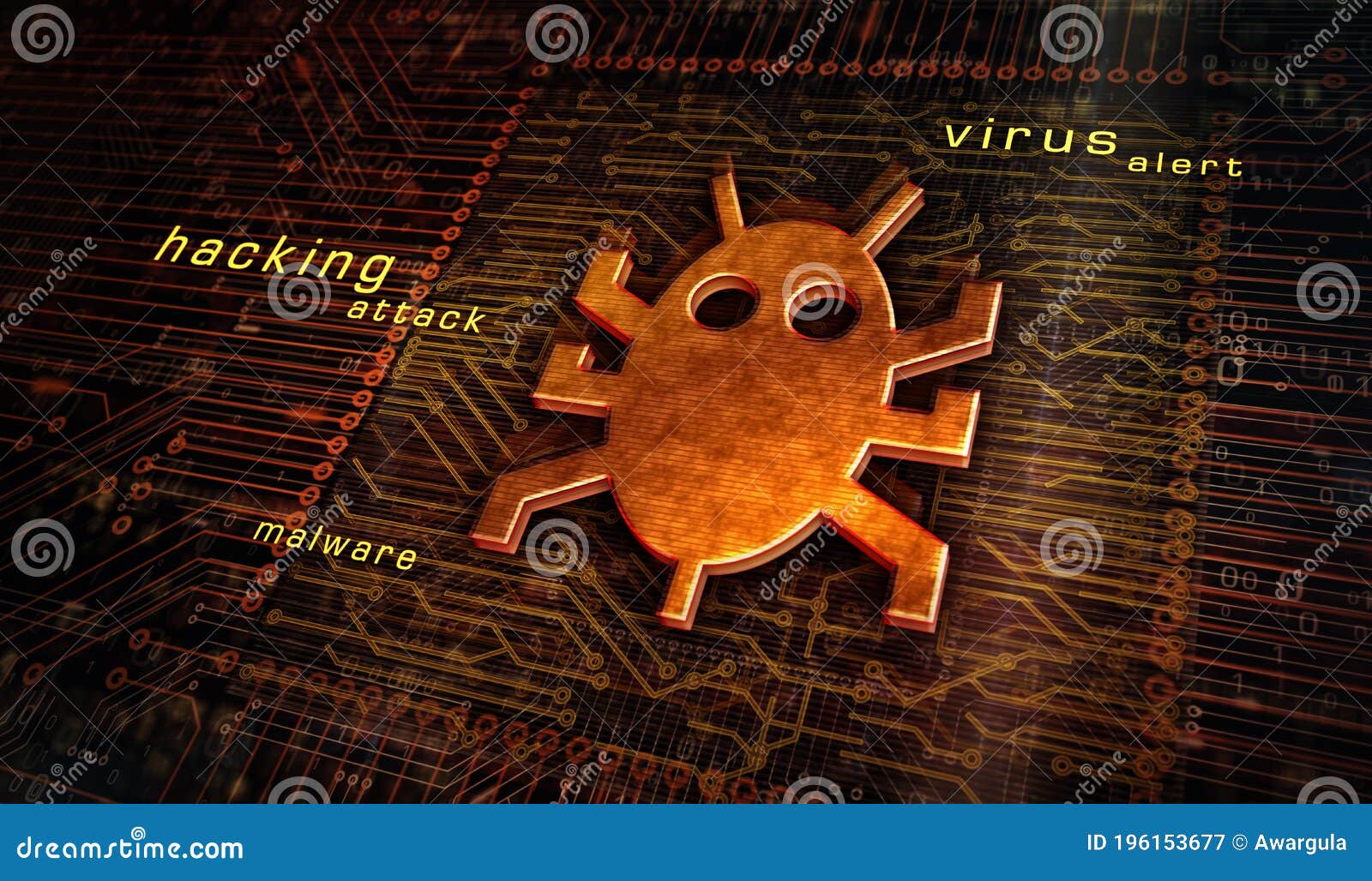 Cyber Crime With Virus Or Worm Symbol Digital 3d Illustration Stock
