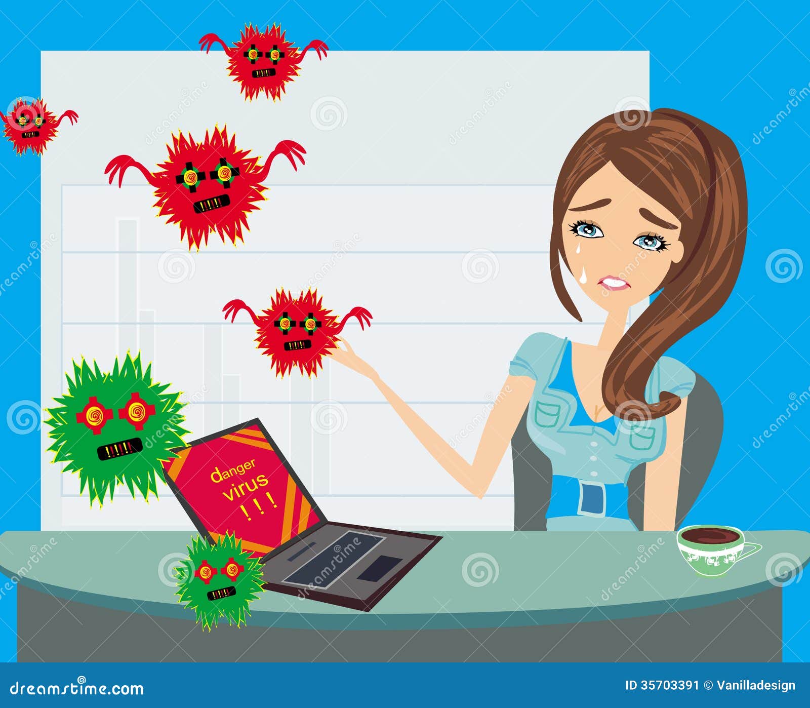 Computer Virus Attacking Laptop in the Office Stock Vector ...