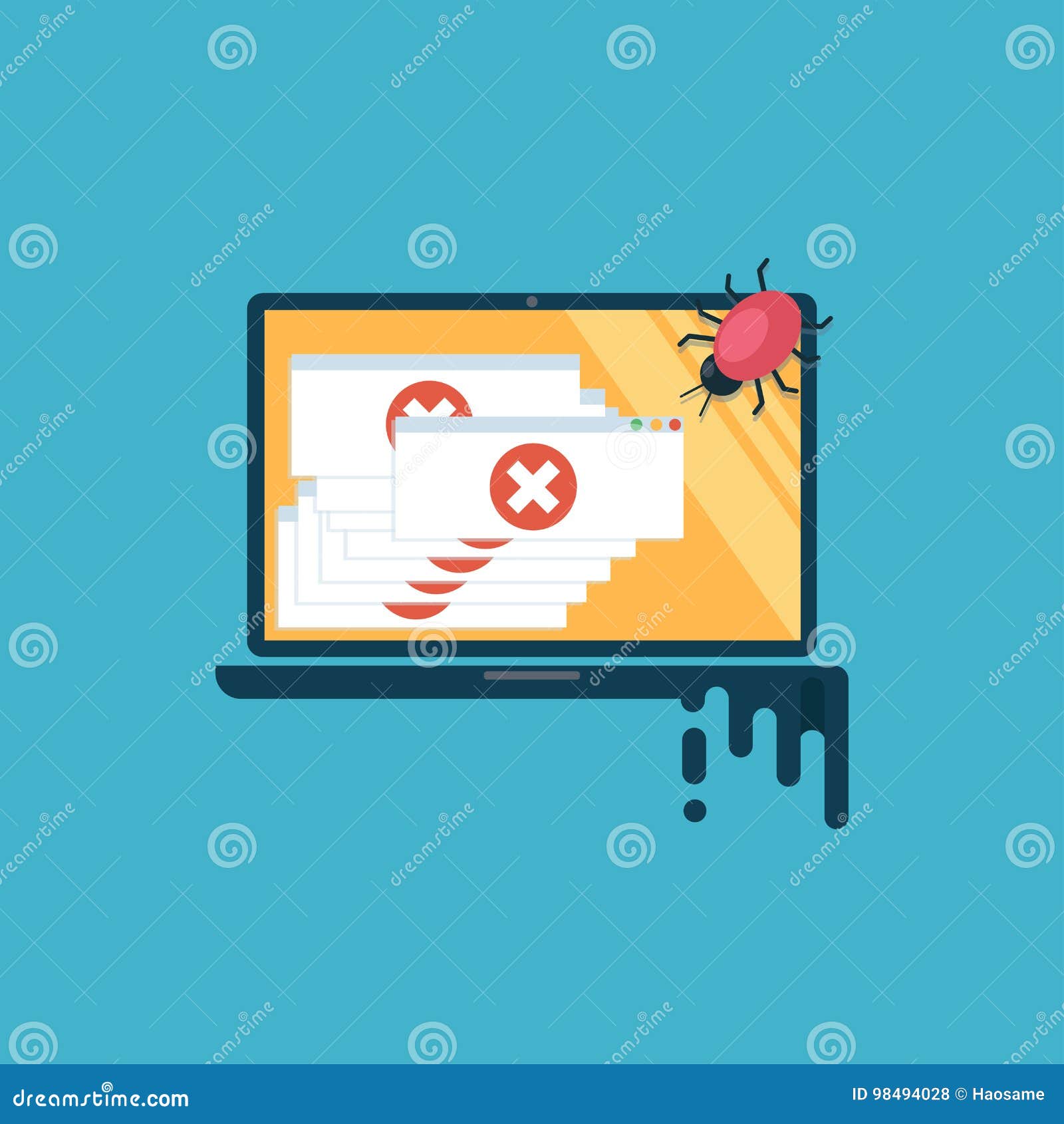 Computer Virus. the Computer is Infected, There are a Lot of Alert ...